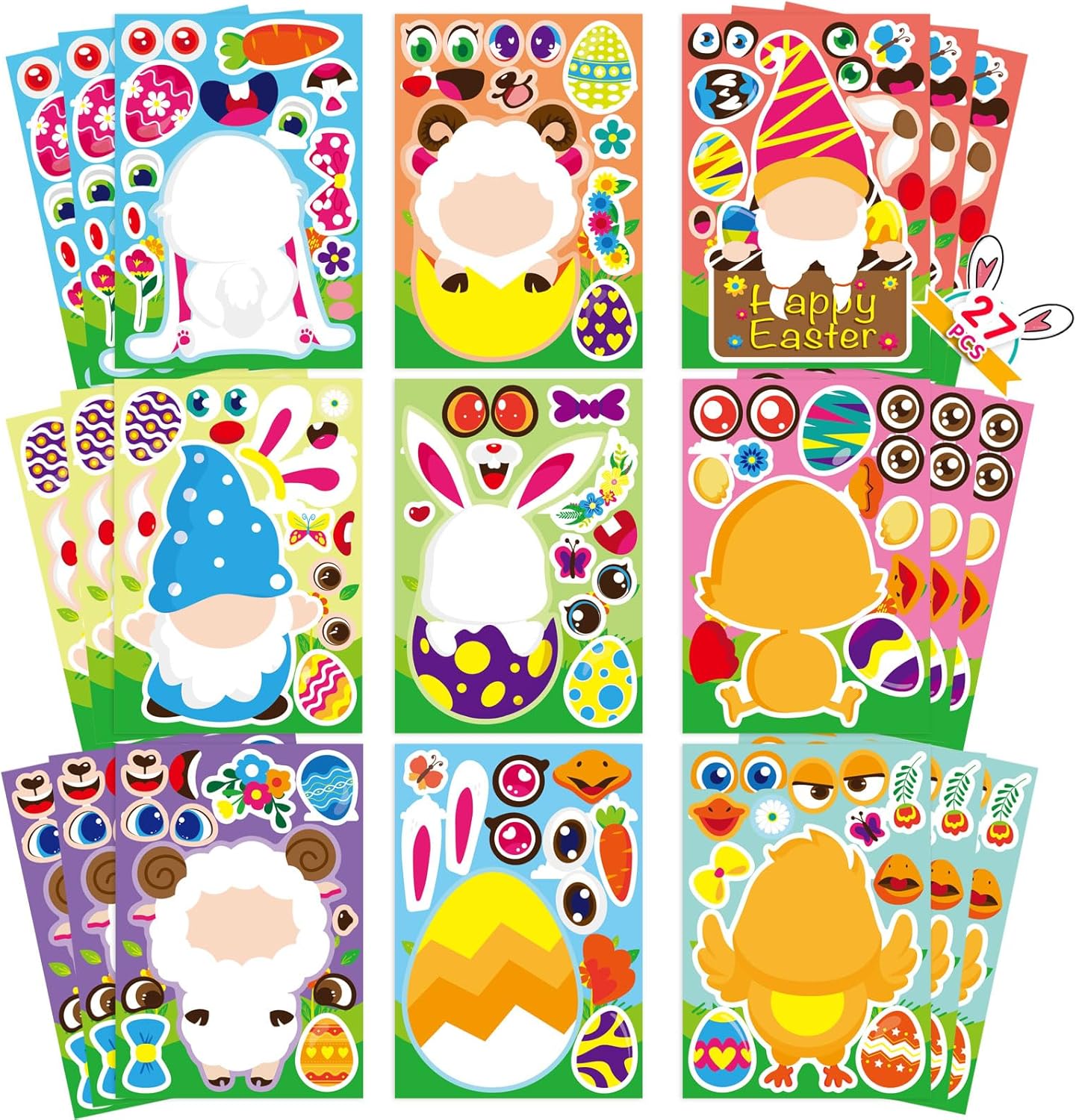 Amazon.com: Bilibunny Easter Stickers, 27 Sheets Easter Basket Stuffers ...
