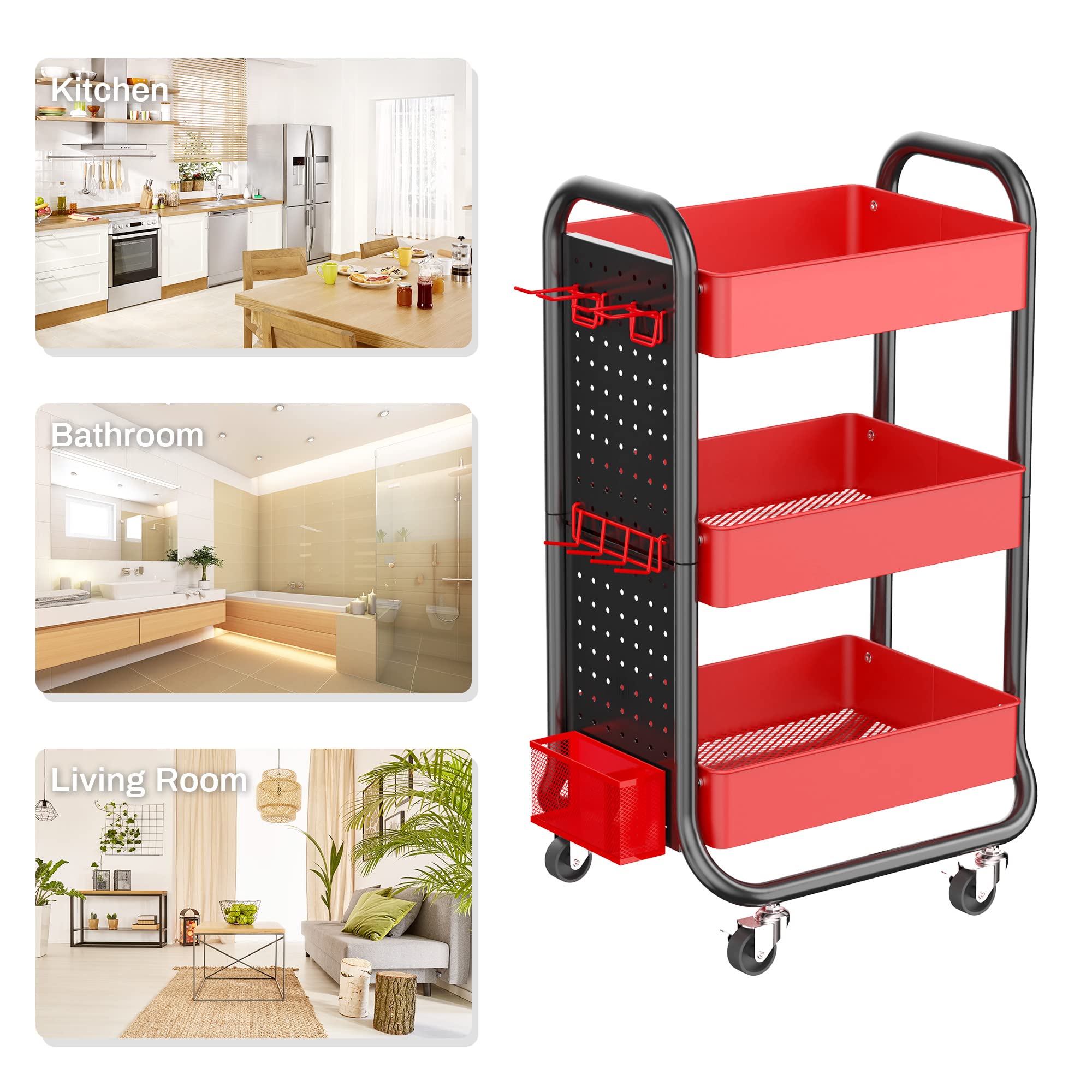 Buy DESIGNA 3-Tier Metal Storage Cart,Heavy Duty Rolling Utility Cart ...