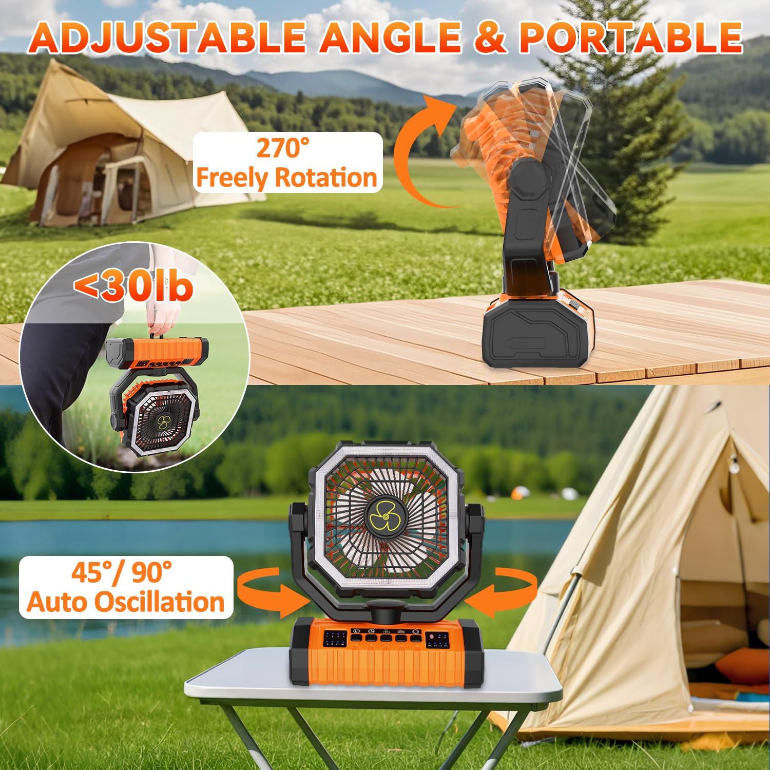 Snapklik.com : Camping Fan Rechargeable, 20000mAh Large Battery Powered ...