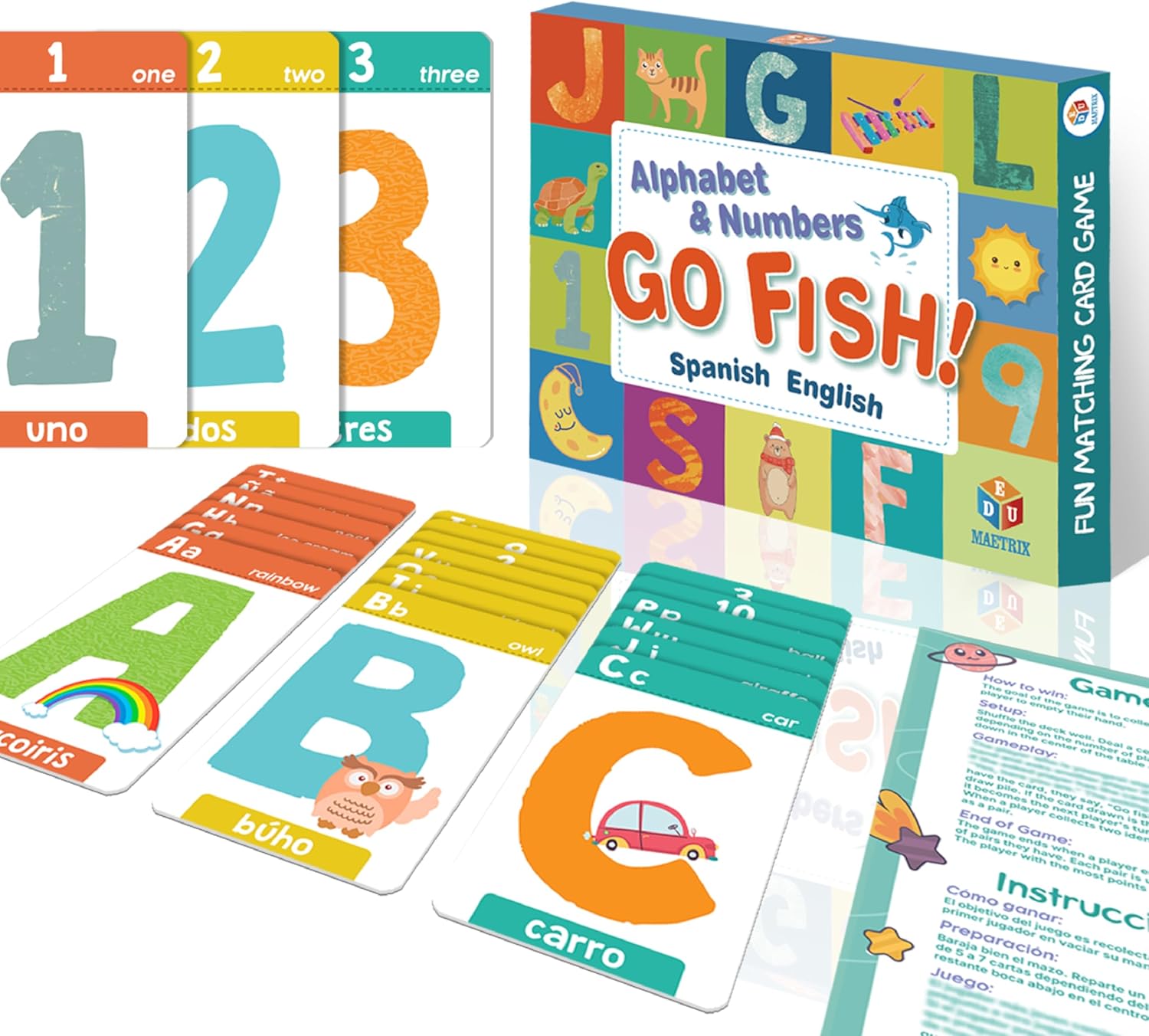 Amazon.com: Spanish English Bilingual Alphabet Numbers Go Fish Card ...