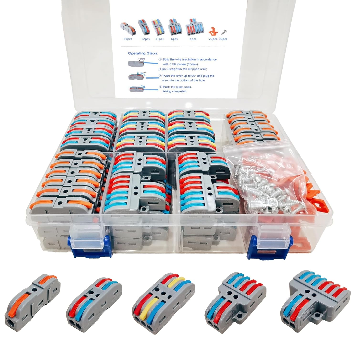 LEWANGFAN 75Pcs Lever Wire Connectors Kit with Bases & Screws，Push in ...
