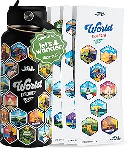 Amazon.com: LET'S WANDER World Explorer Adventure Water Bottle with 50 ...