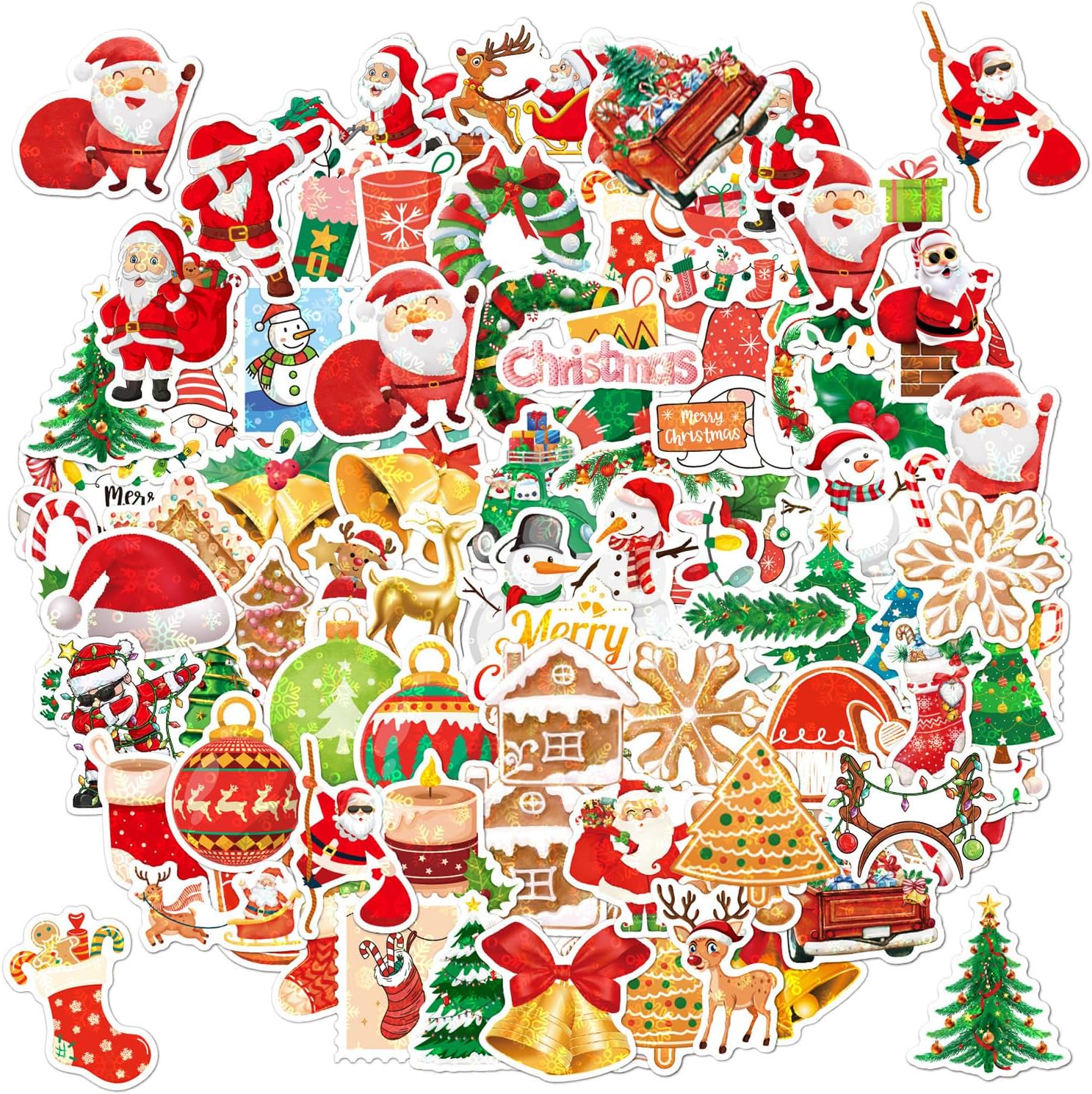 Amazon.co.jp: Lanito クリスマス シール ステッカー ホログラムシール クリスマス飾り 100枚 手帳シール 子供シール ギフトシール 防水 耐光 耐摩耗 再貼り付け可能 ...