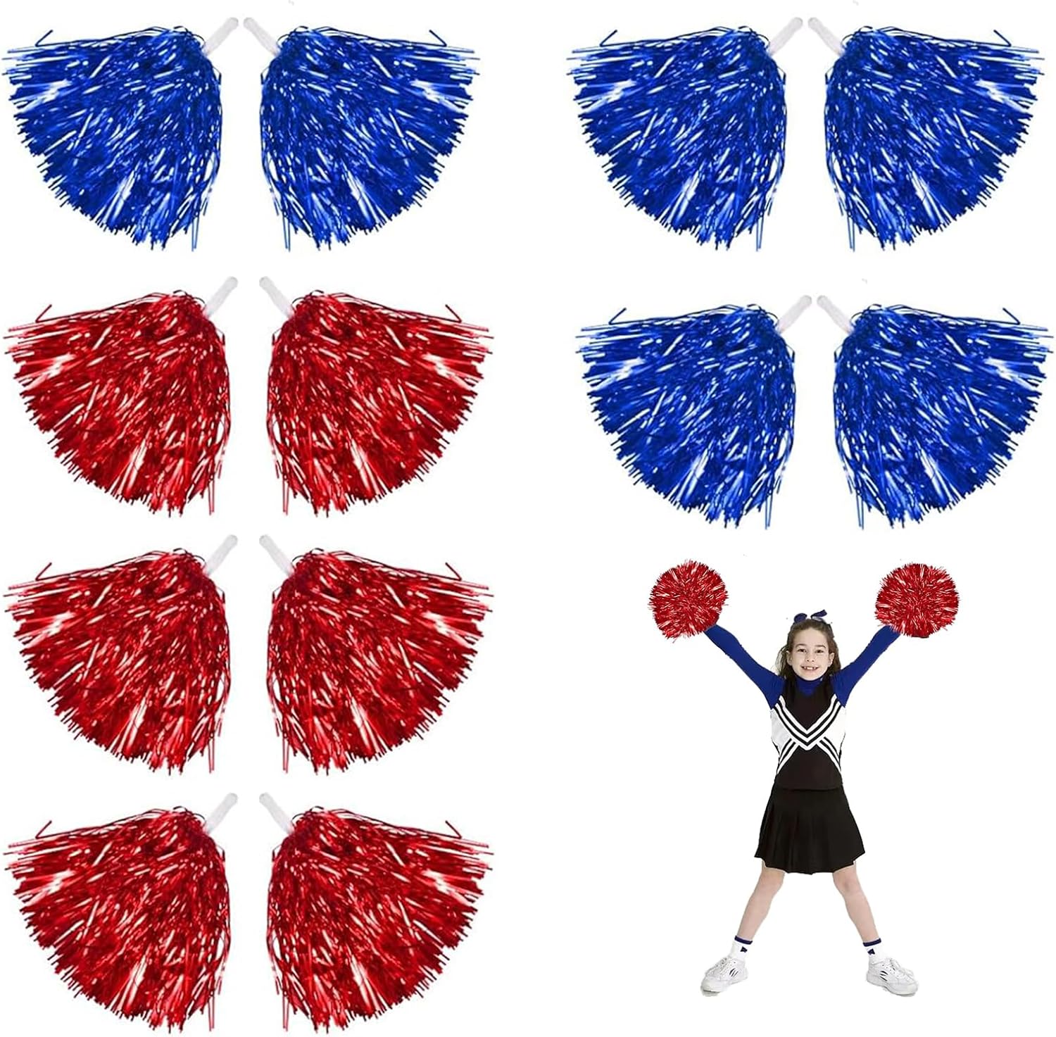 WPNCYK 12 Pieces of Cheerleader Pom Poms, 6 Blue Pom Poms And 6 Red Pom ...