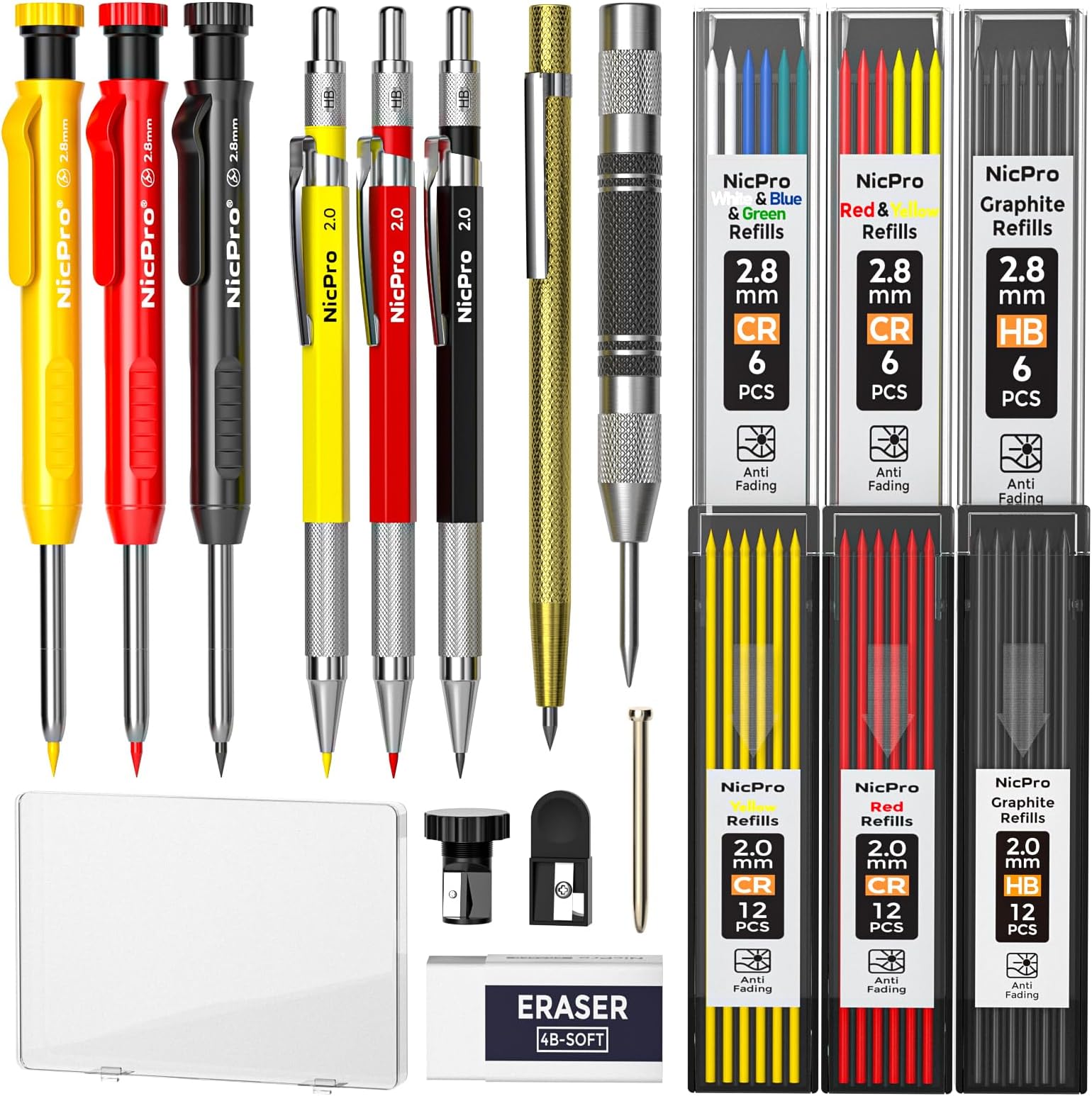 Nicpro 18 Pack Carpenter Pencil Set with Sharpener, Mechanical ...