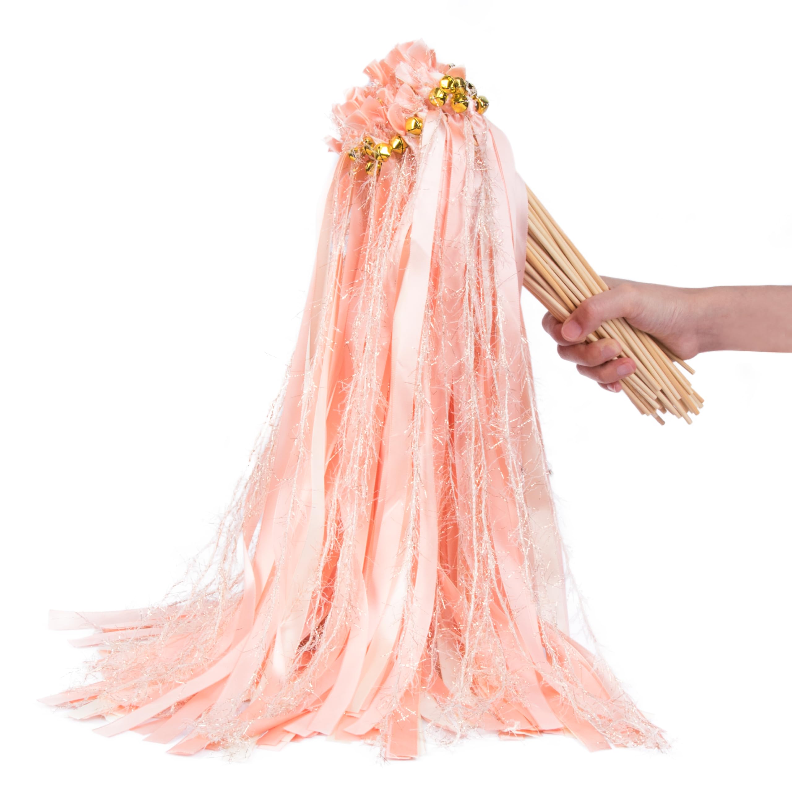 Amazon.com: 100 Pieces Wedding Ribbon Sticks Wands with Bell, Pink ...