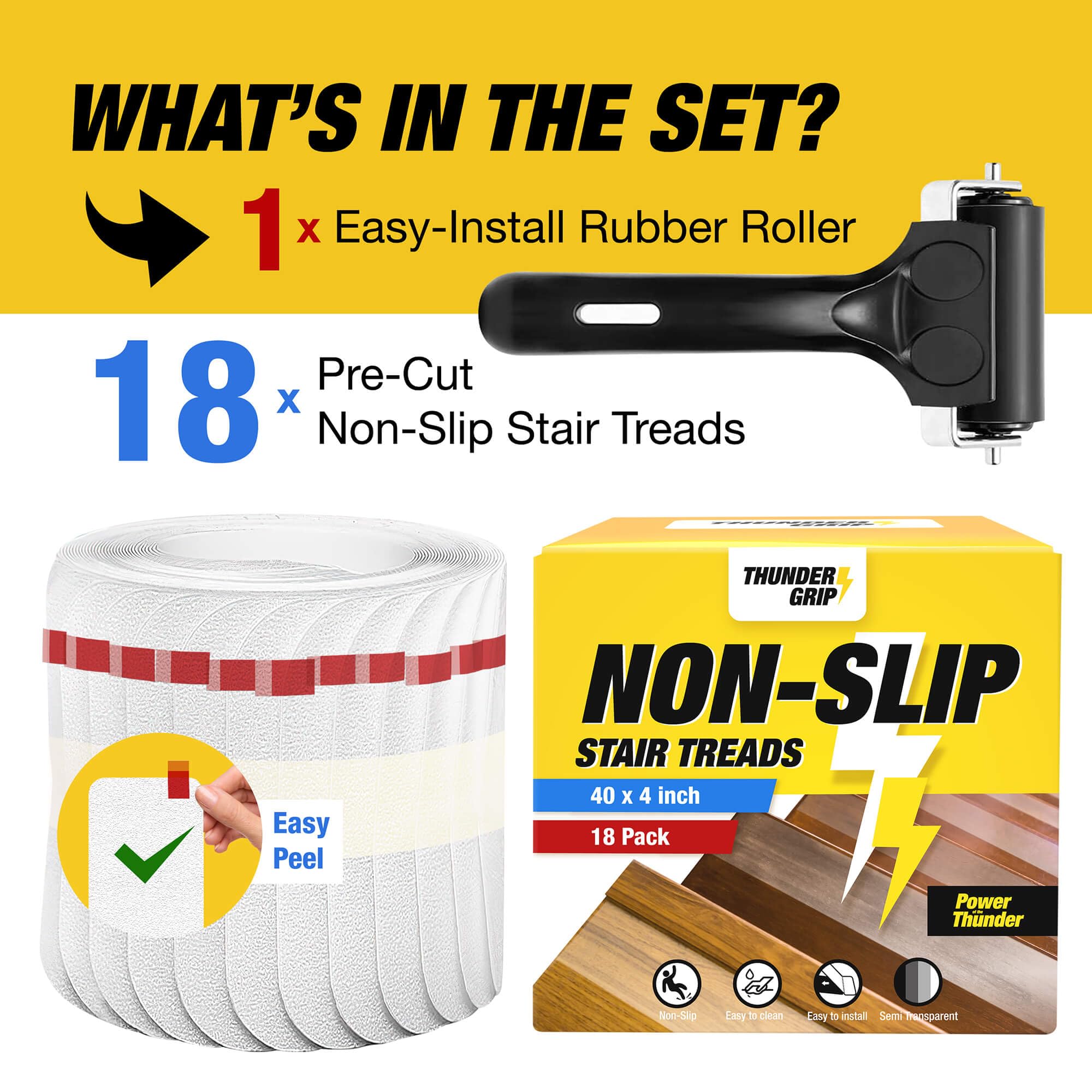 Snapklik.com : THUNDER GRIP 40"x4" Clear Non-Slip Stair Treads For ...