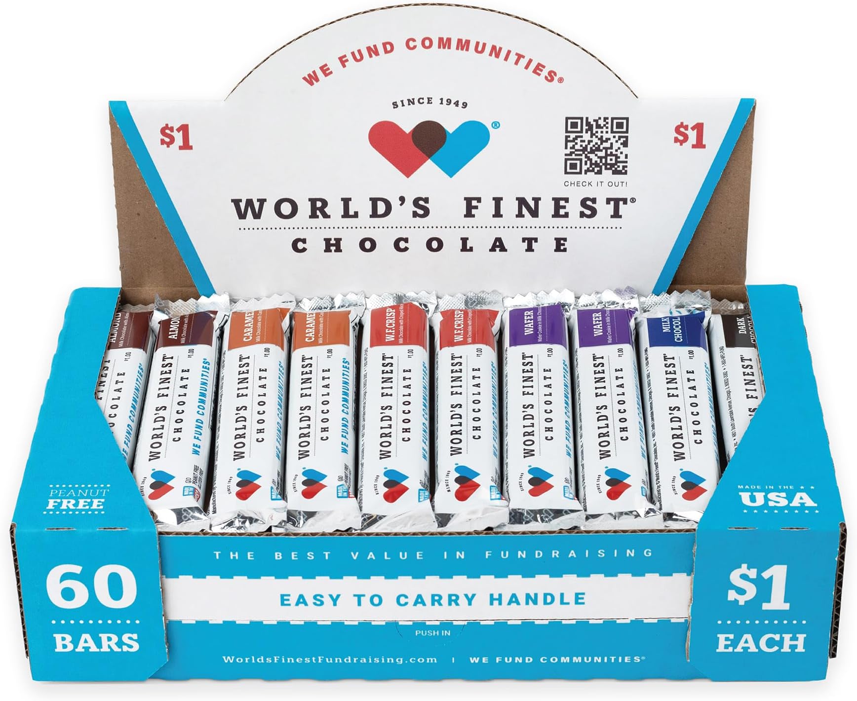 Amazon.com : World's Finest® Chocolate - 60 Candy Bar - Fundraising Chocolate Variety Pack ...
