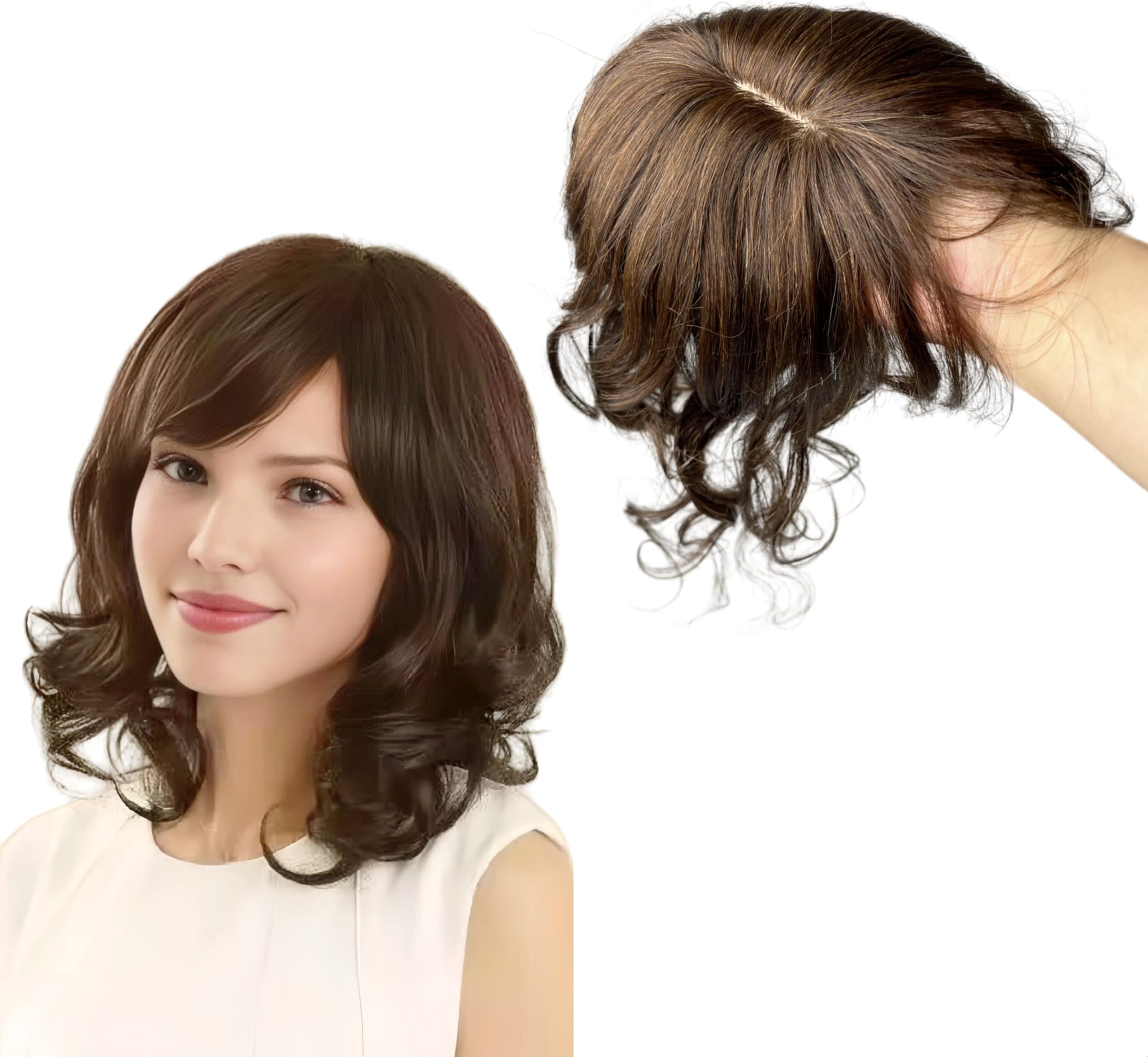 Amazon.com : AYunhe Curly Wavy Human Hair Topper for Women Clip in ...