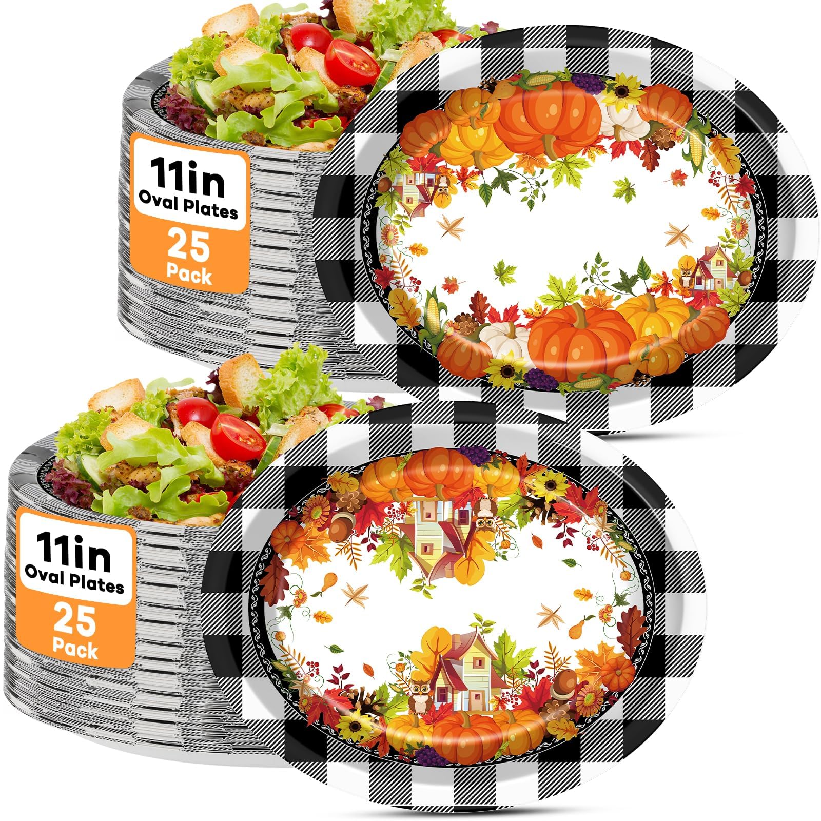 Amazon.com: 50 PCS Fall Thanksgiving Paper Plates Large Buffalo Plaid ...