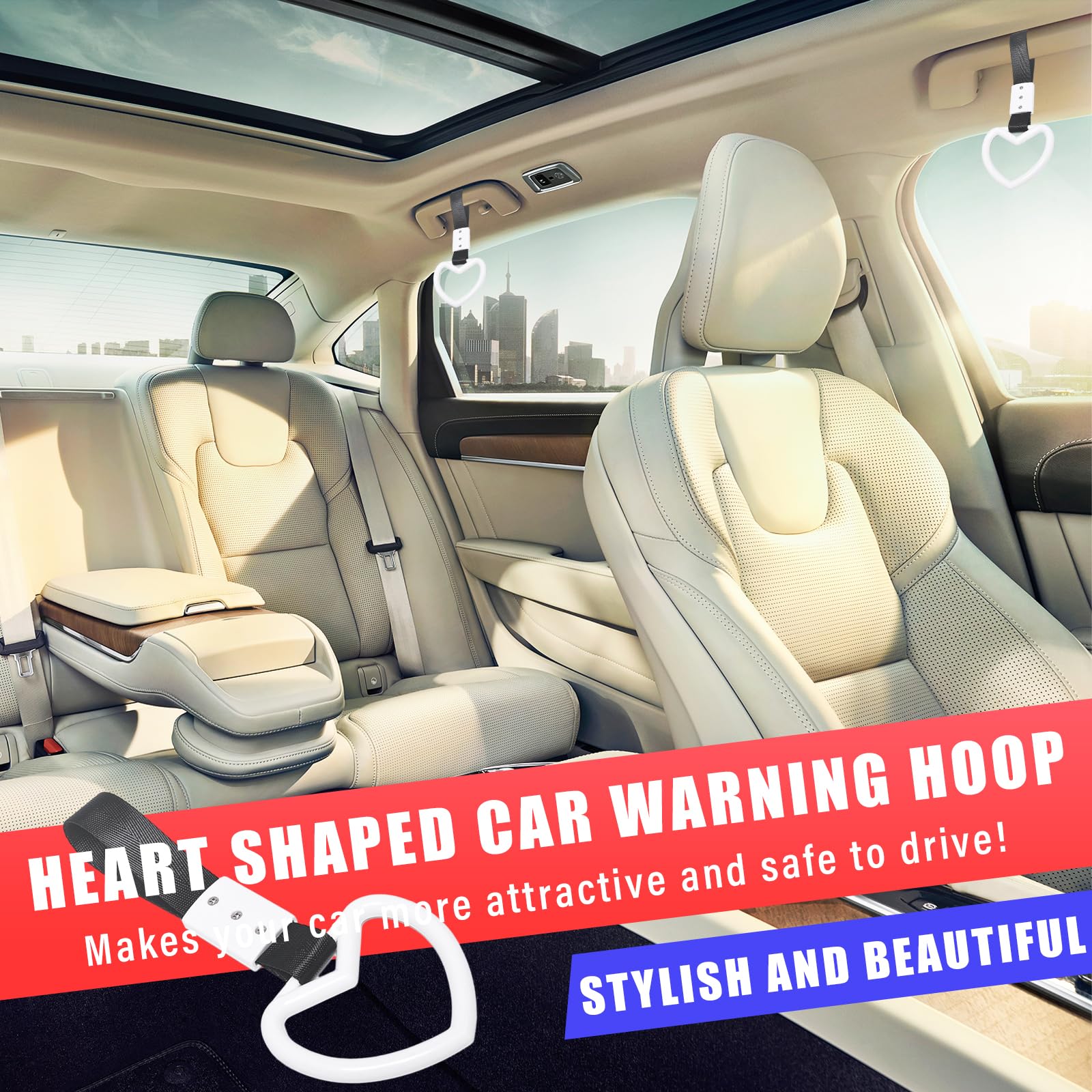 Snapklik.com : Augeny 2PCS Ring Heart Shaped Car Hand Straps, Cute Rear ...