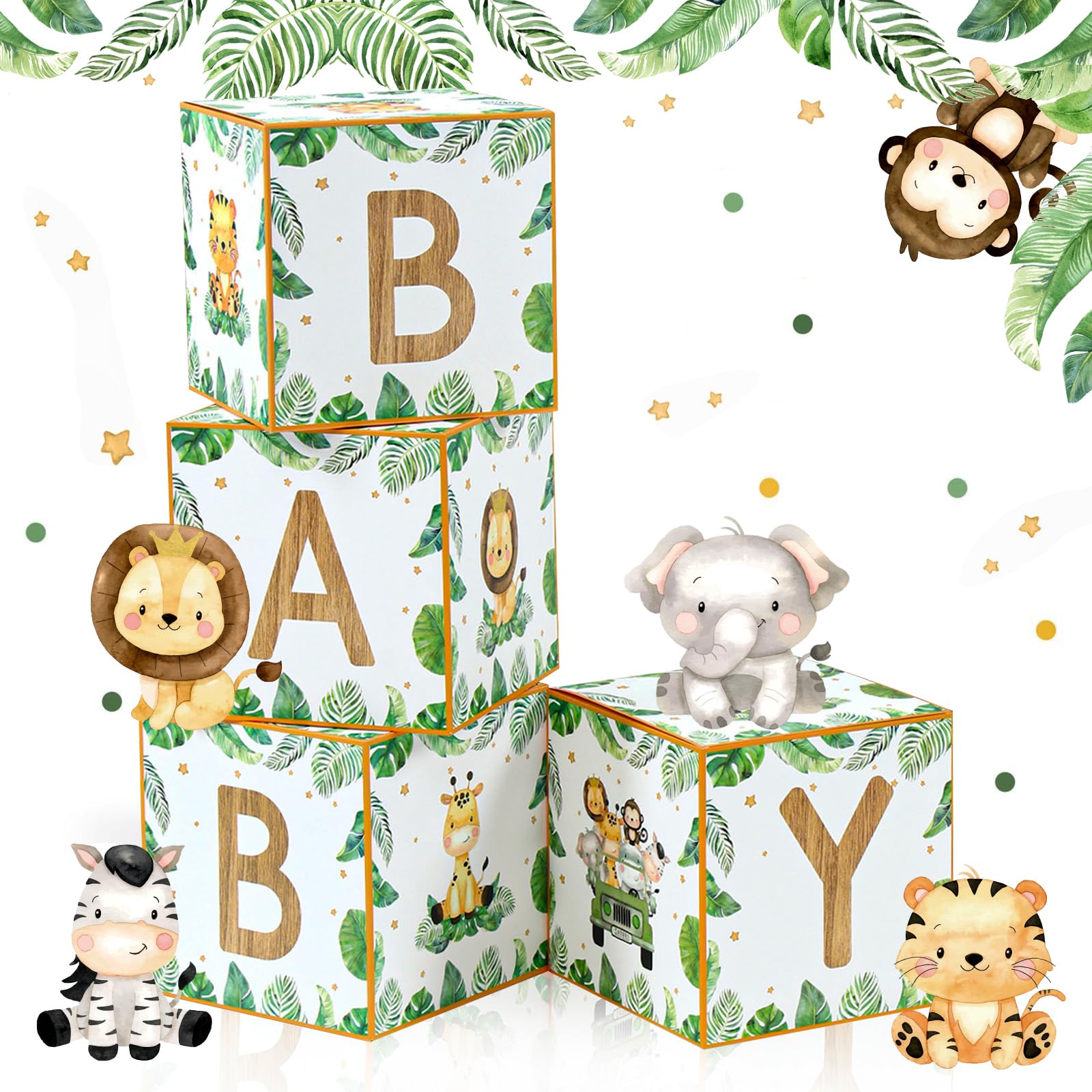 Amazon.com: Safari Baby Boxes for Baby Shower Decorations - 4pcs Sage ...
