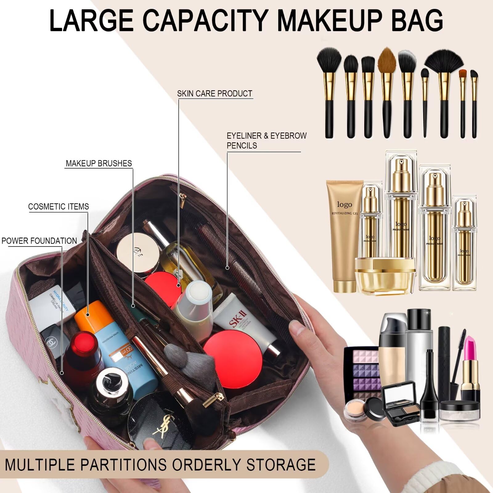 Snapklik.com : YOOLIFE Initial Travel Makeup Bag - Pink Cosmetic Bag