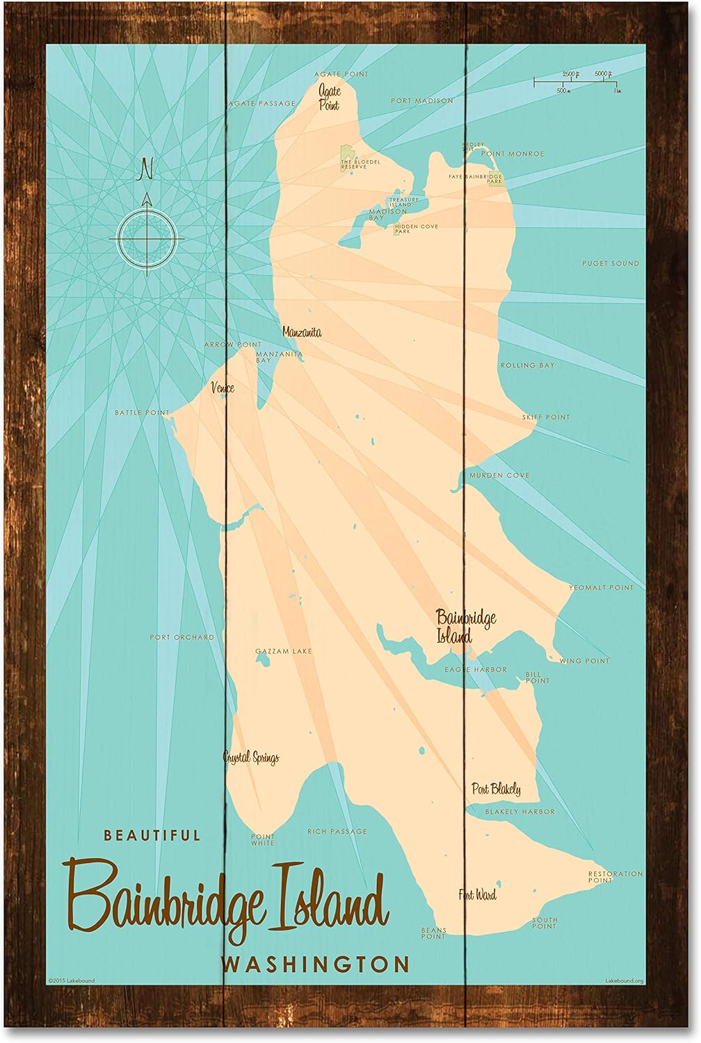 Amazon.com: Bainbridge Island Washington Map Rustic Wood Art Print from ...