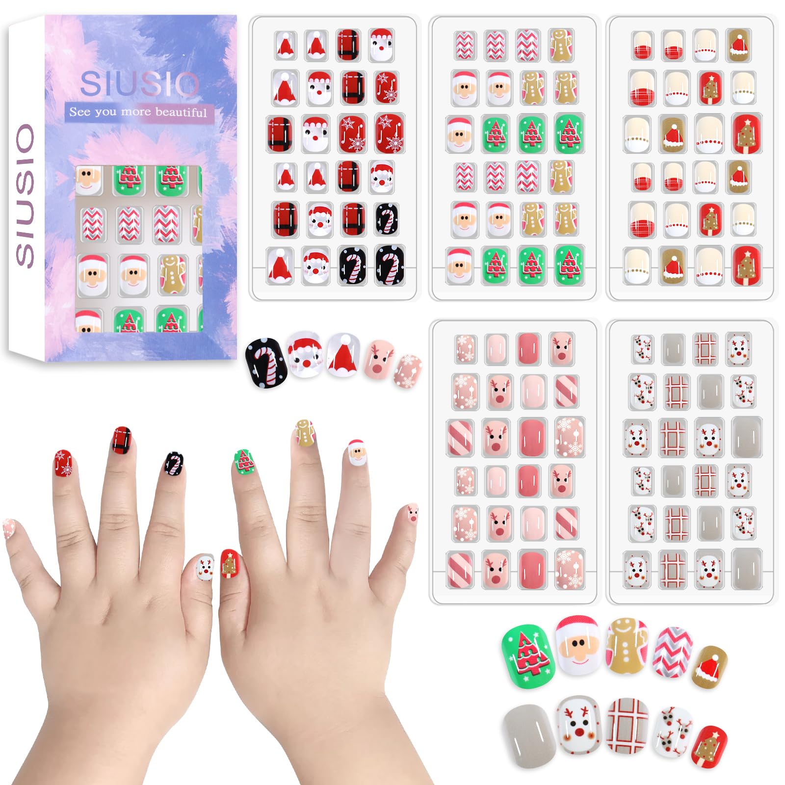 Amazon.com: SIUSIO 120Pcs 5 Pack Press on Nails kids Children Acrylic ...