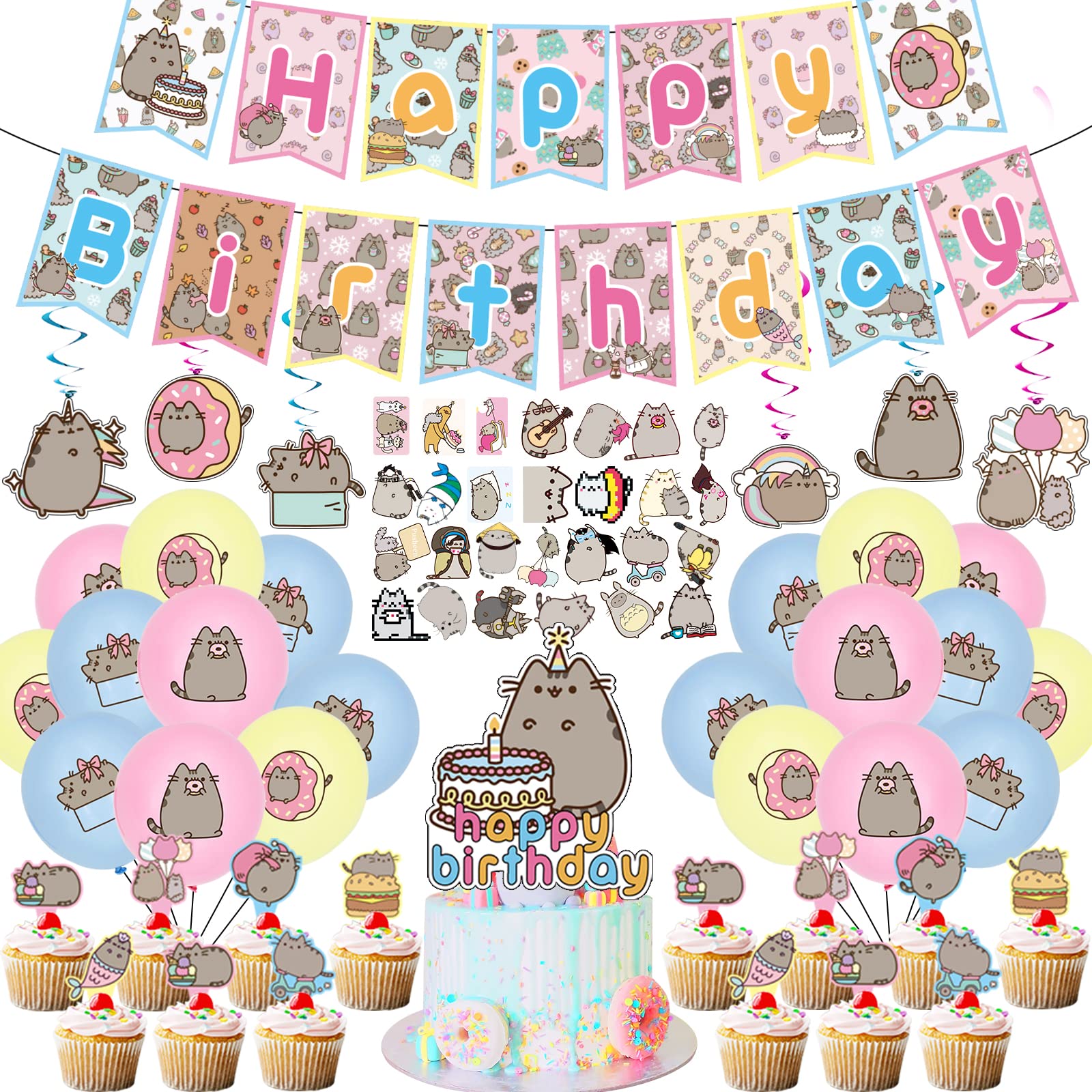 Buy 106 Pcs Pusheen Party Supplies Pusheen Cat Party Decorations ...