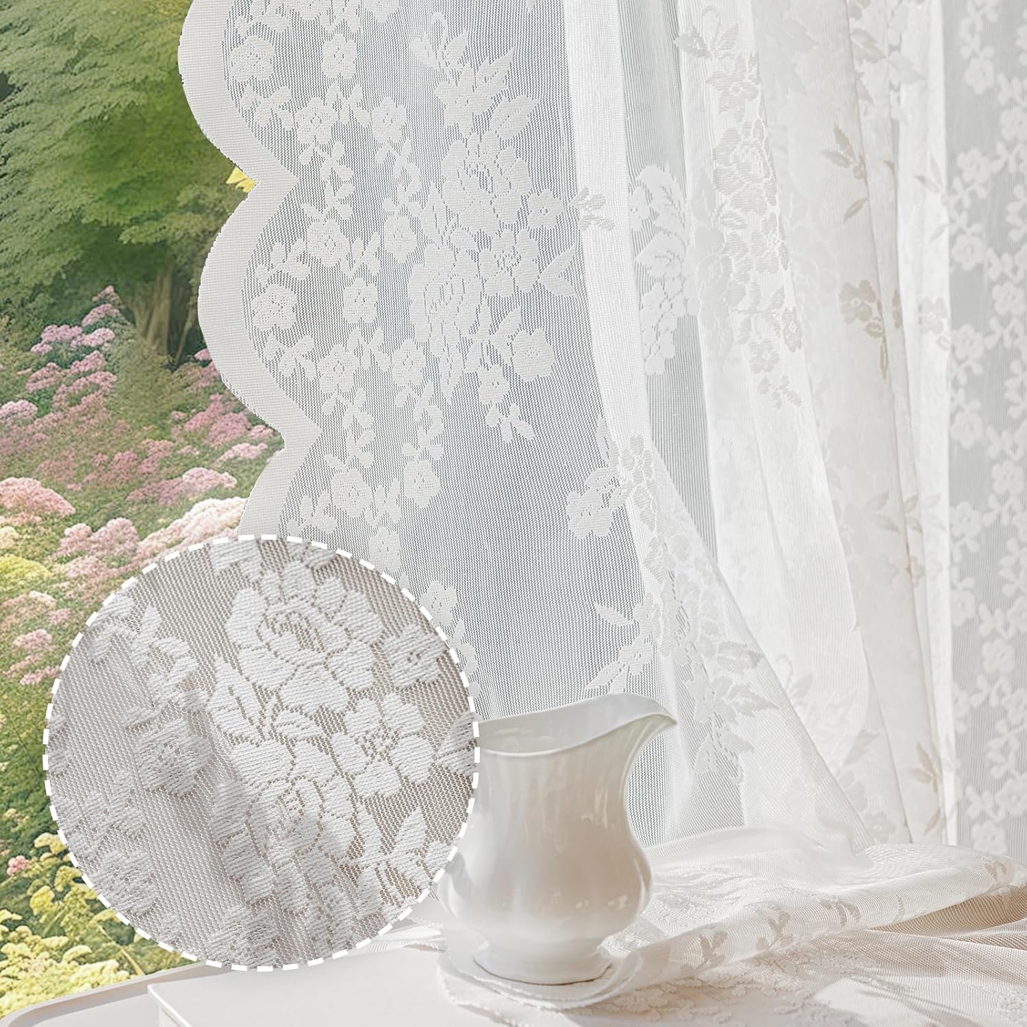 Amazon.com: Anmao Vintage Lace Curtains 72 Inches Long 2 Panels ...