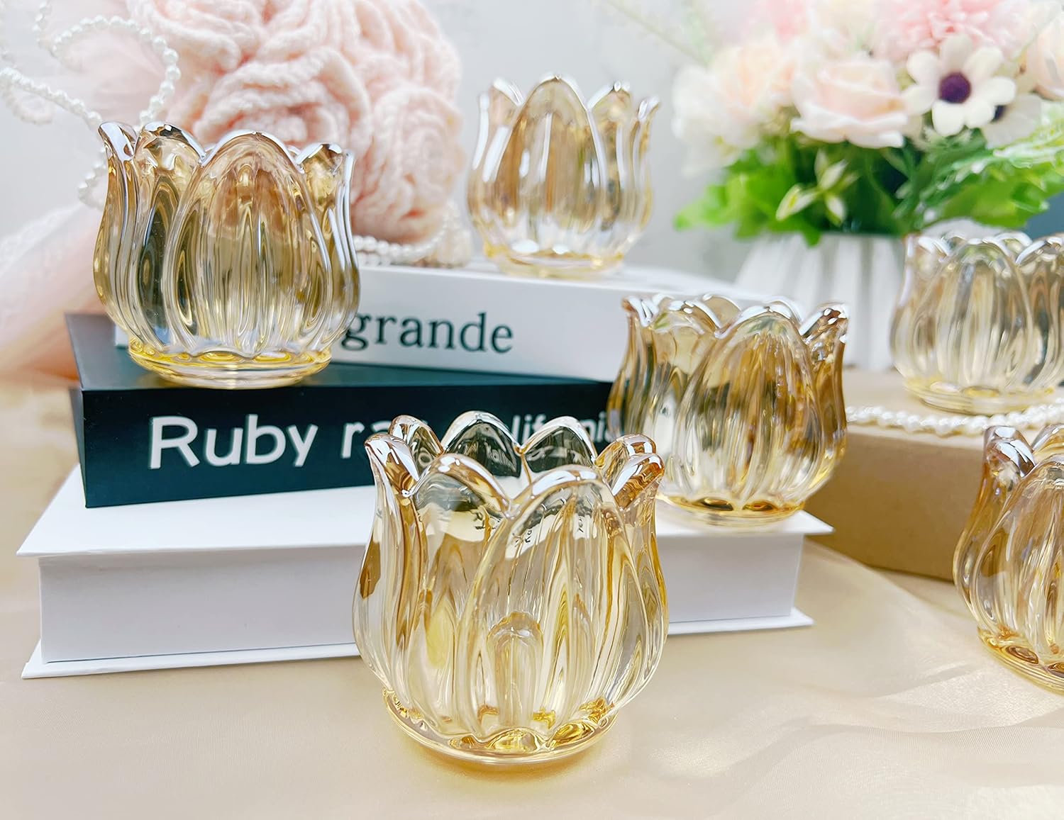 Amazon.de: Vintage Teelichthalter Glas Kerzenhalter Set Tulpe Blume ...