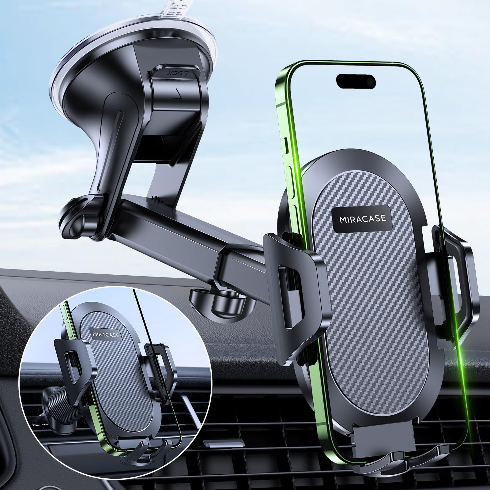 Miracase Car Phone Holder [Super Stable & Strong Suction Cup] Phone ...