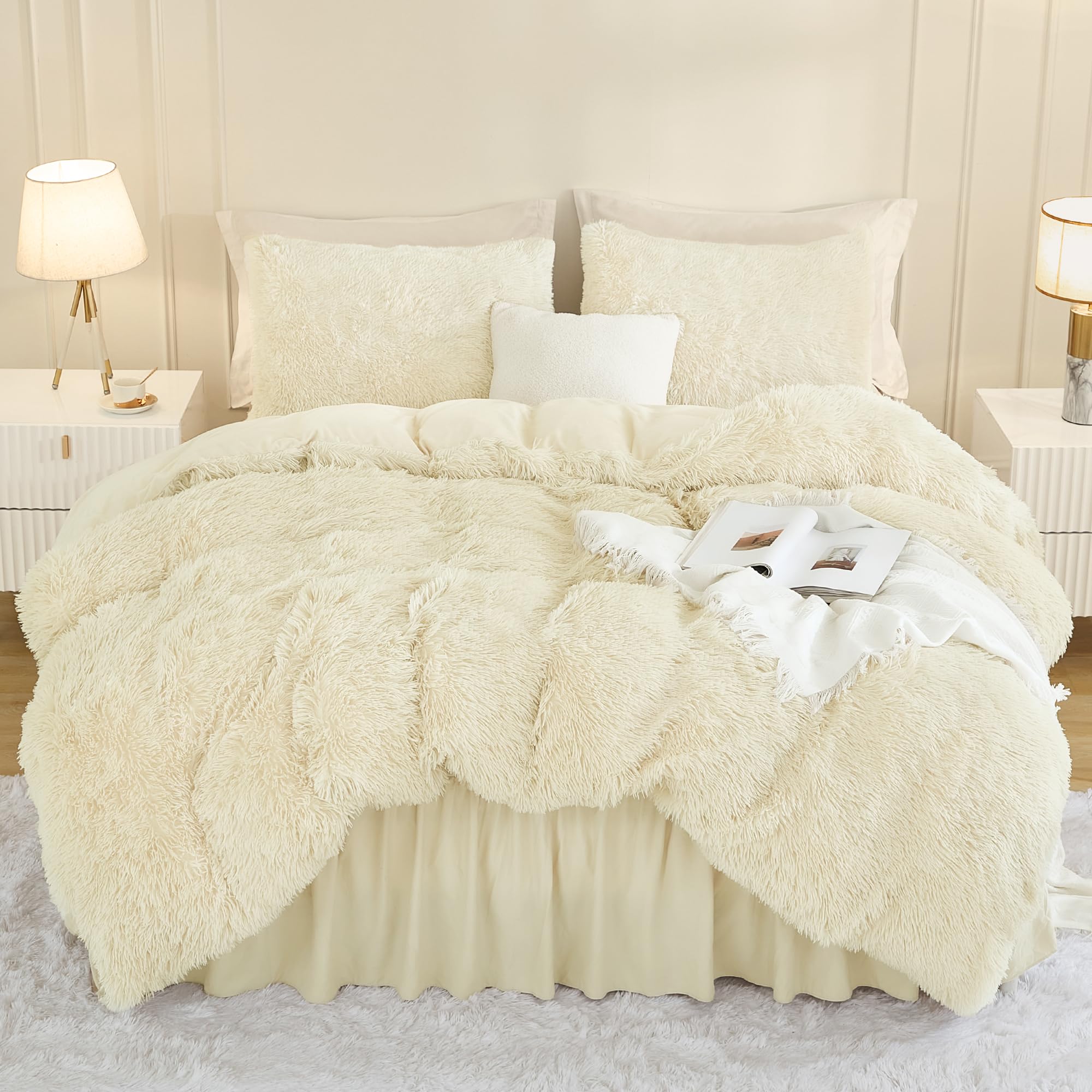 Amazon.com: Andency Faux Fur Beige Comforter Set King Size, 3 Pieces ...