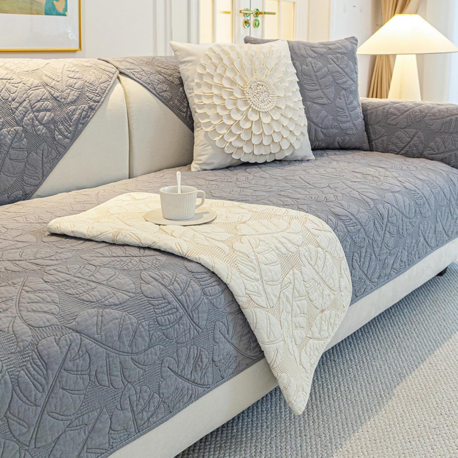 Amazon.com: Cotton Quilted Couch Cover,Ultra-Soft Quilted Fabric,Non ...