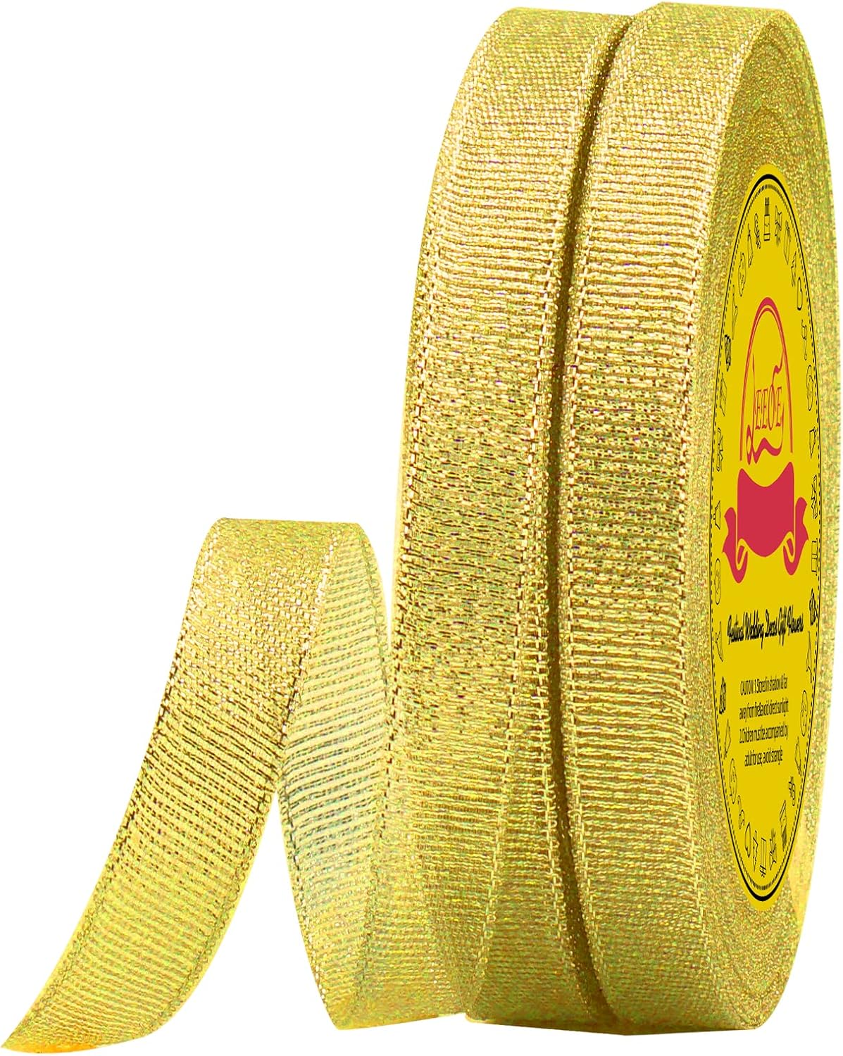 Amazon.com: LEEQE Gold Glitter Ribbon 3/8 inch Wide Metallic Gold ...