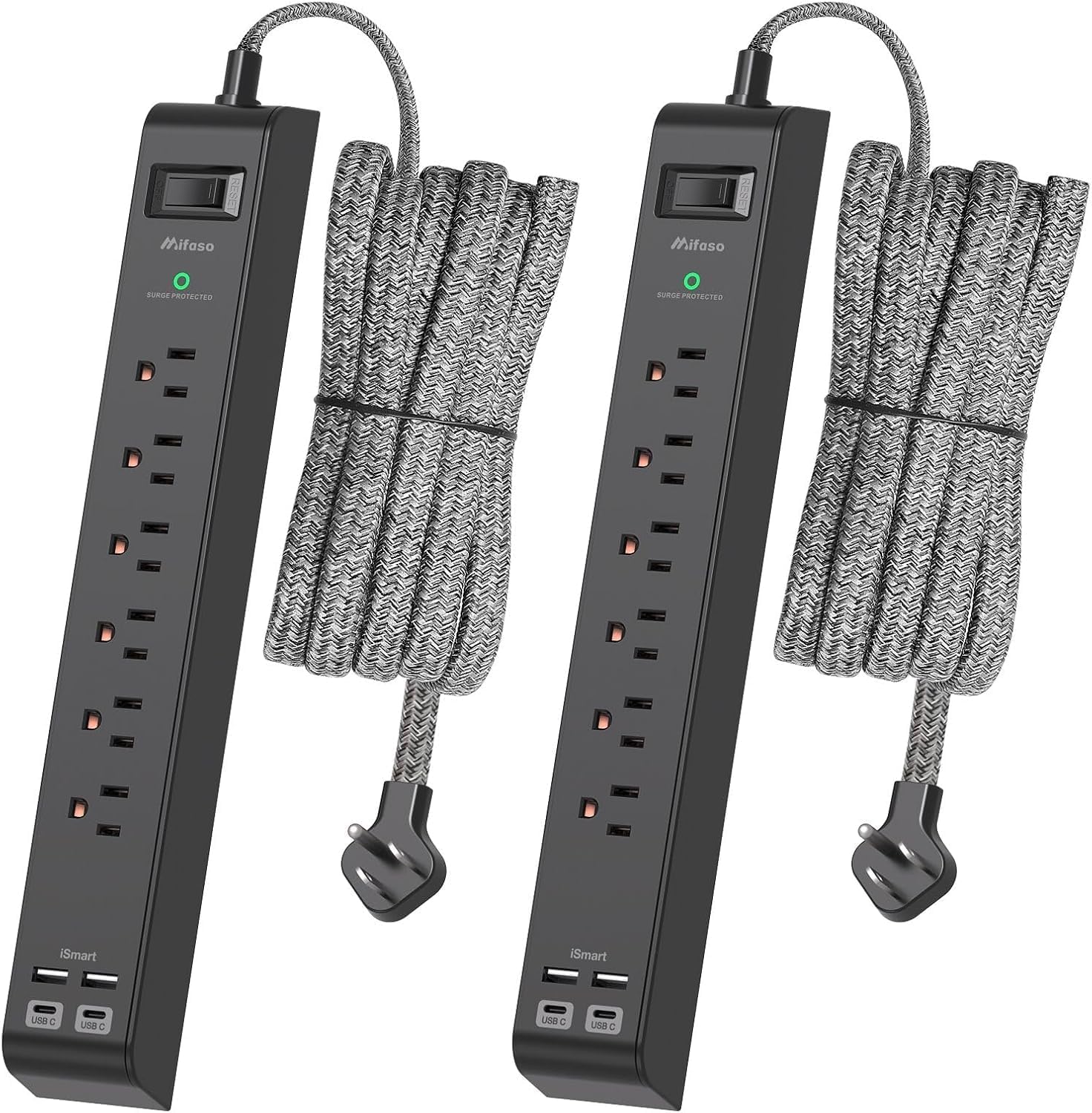 2 Pack Power Bar - Surge Protector with 6 Outlets 4 USB Charging Ports ...