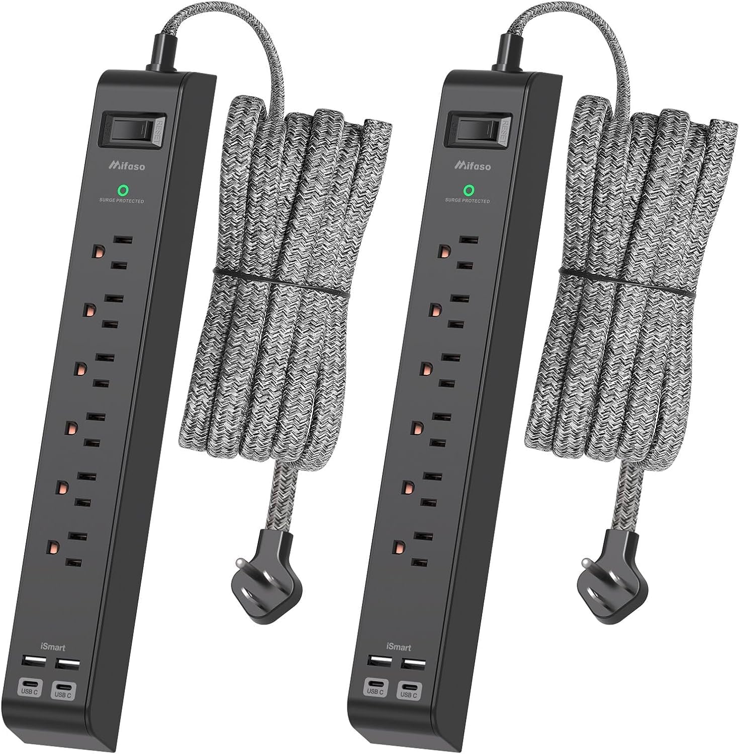 2 Pack Power Bar - Surge Protector with 6 Outlets 4 USB Charging Ports ...