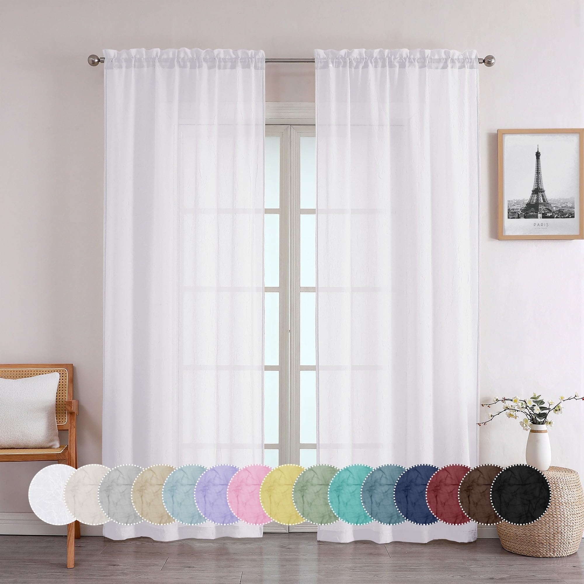 Snapklik.com : OVZME Troy White Crushed Sheer Curtains 84 Inches Long 2 Panels, Light Filtering ...
