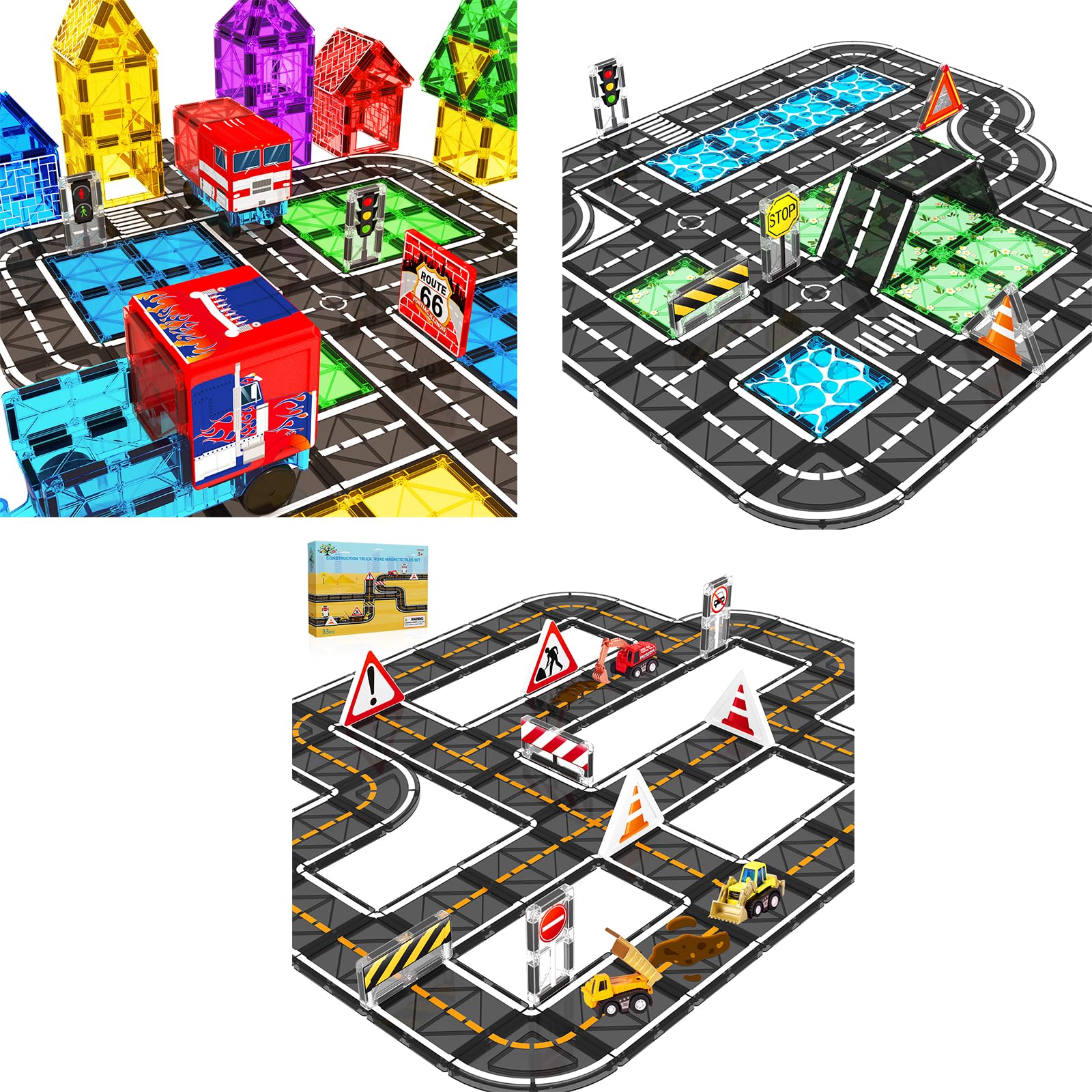 Amazon.com: Engineering Construction Vehicle Road Set, Plus Magnetic ...