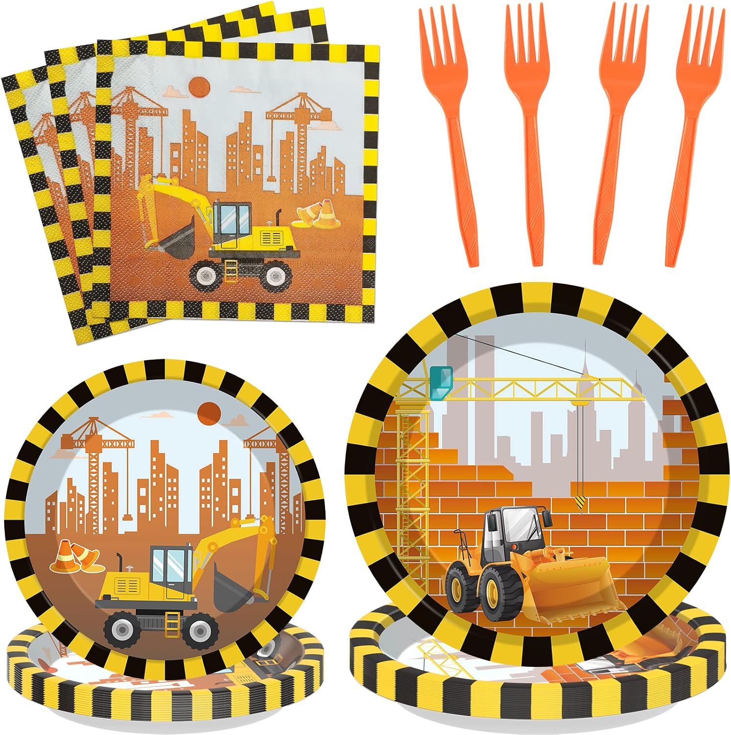 Amazon.com: 96Pcs Construction Truck Themed Tableware Set, Construction ...