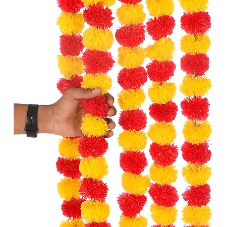 Buy likes of india Genda Phool Yellow Orange Artificial Marigold Fluffy ...