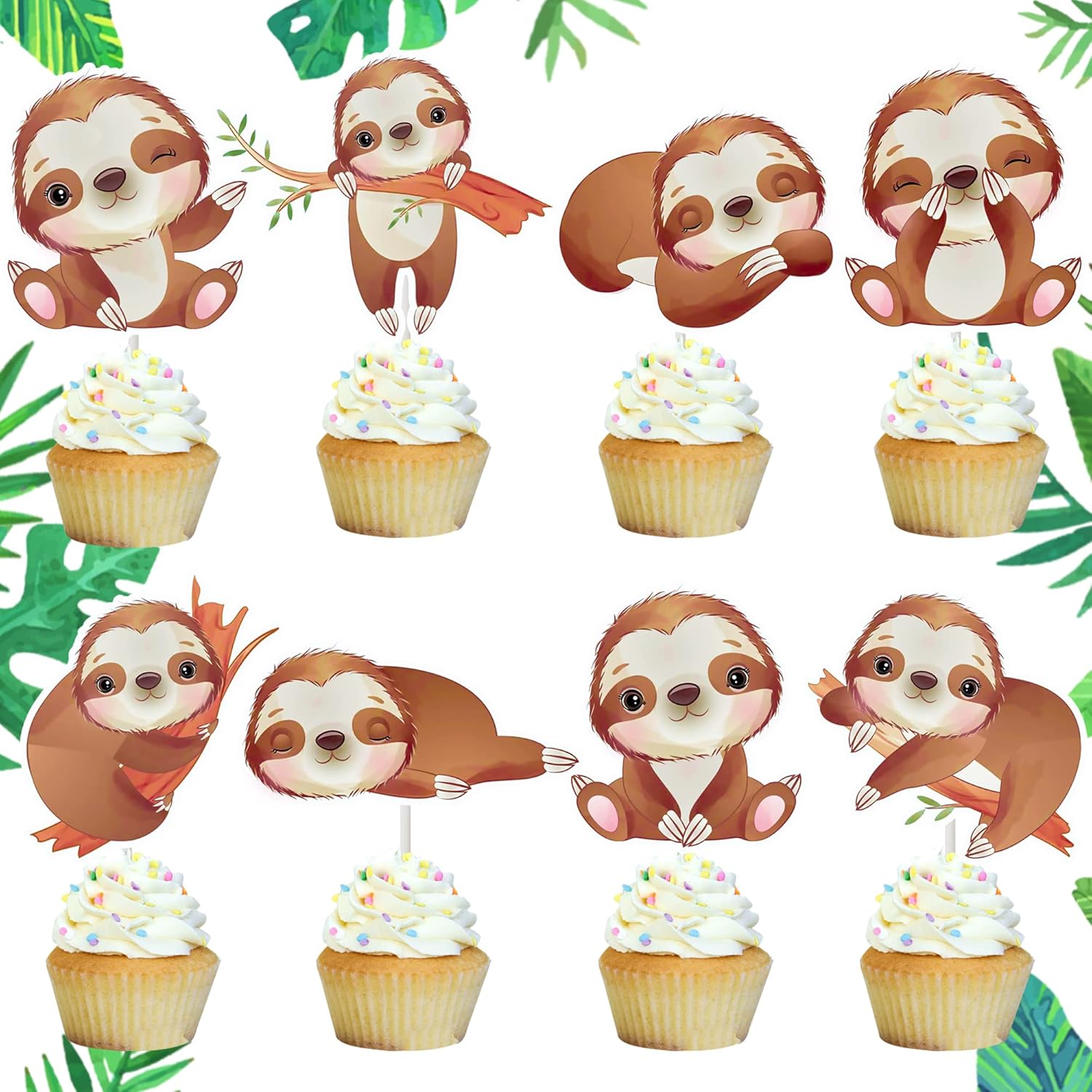 24Pcs Sloth Cupcake Toppers Sloth Party Decorations for Sloth Theme ...