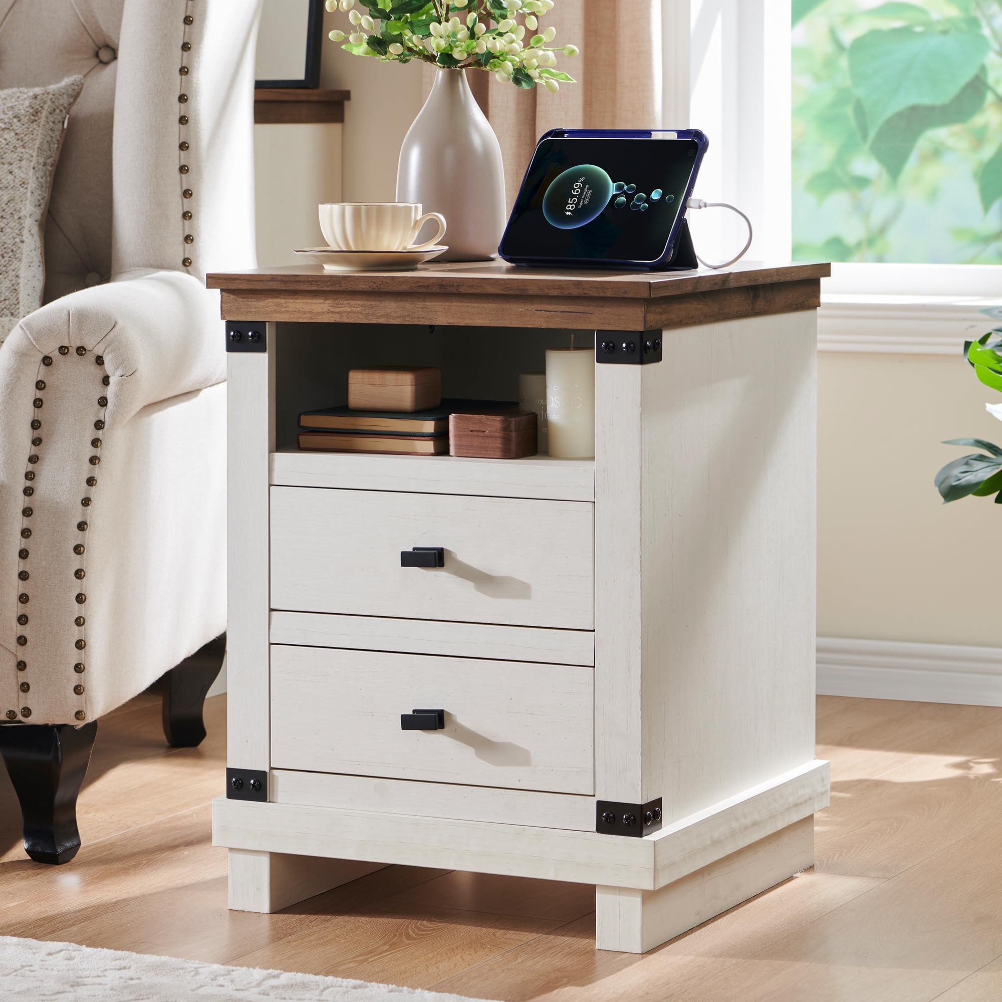 Amazon.com: IFGET Farmhouse Nightstand with Charging Station, 20 ...