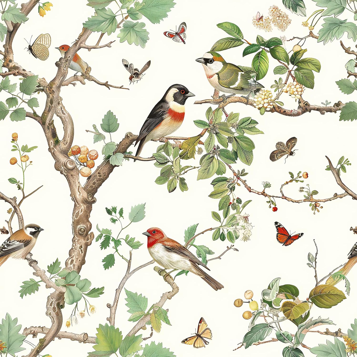 Nukofal Bird Peel and Stick Wallpaper Vintage Floral Contact Paper 16 ...