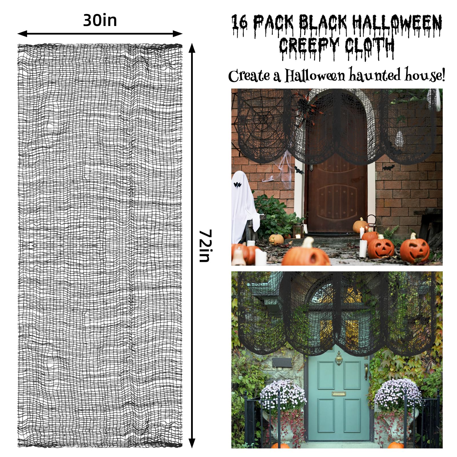 Snapklik.com : 16 Pack Balck Halloween Creepy Cloths Cheesecloths ...