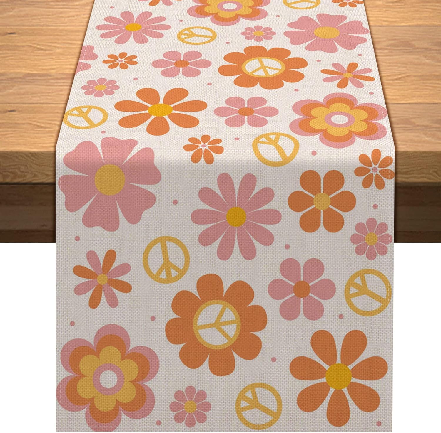 Amazon.com: Vohado Groovy Table Runner Daisy Retro Hippie Boho Rainbow ...