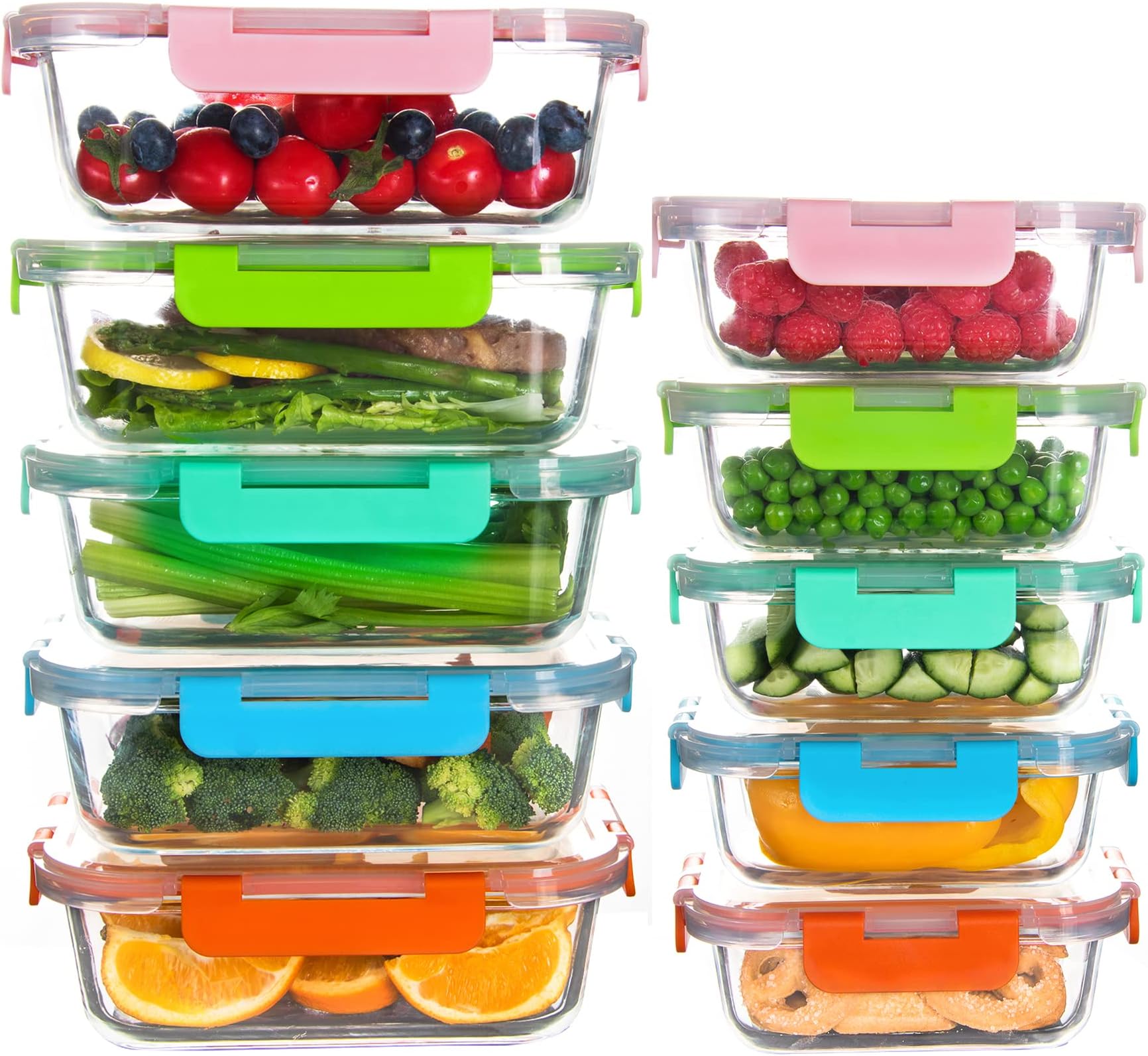 Amazon.com: HAKEEMI 10 Pack Glass Food Storage Containers, Meal Prep ...