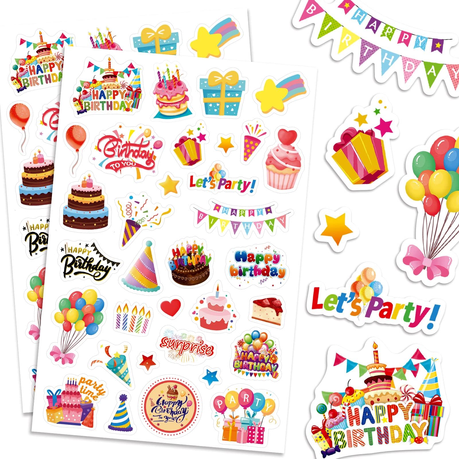 Amazon.com: 6 Sheet Happy Birthday Stickers, Variety of Styles Adhesive ...