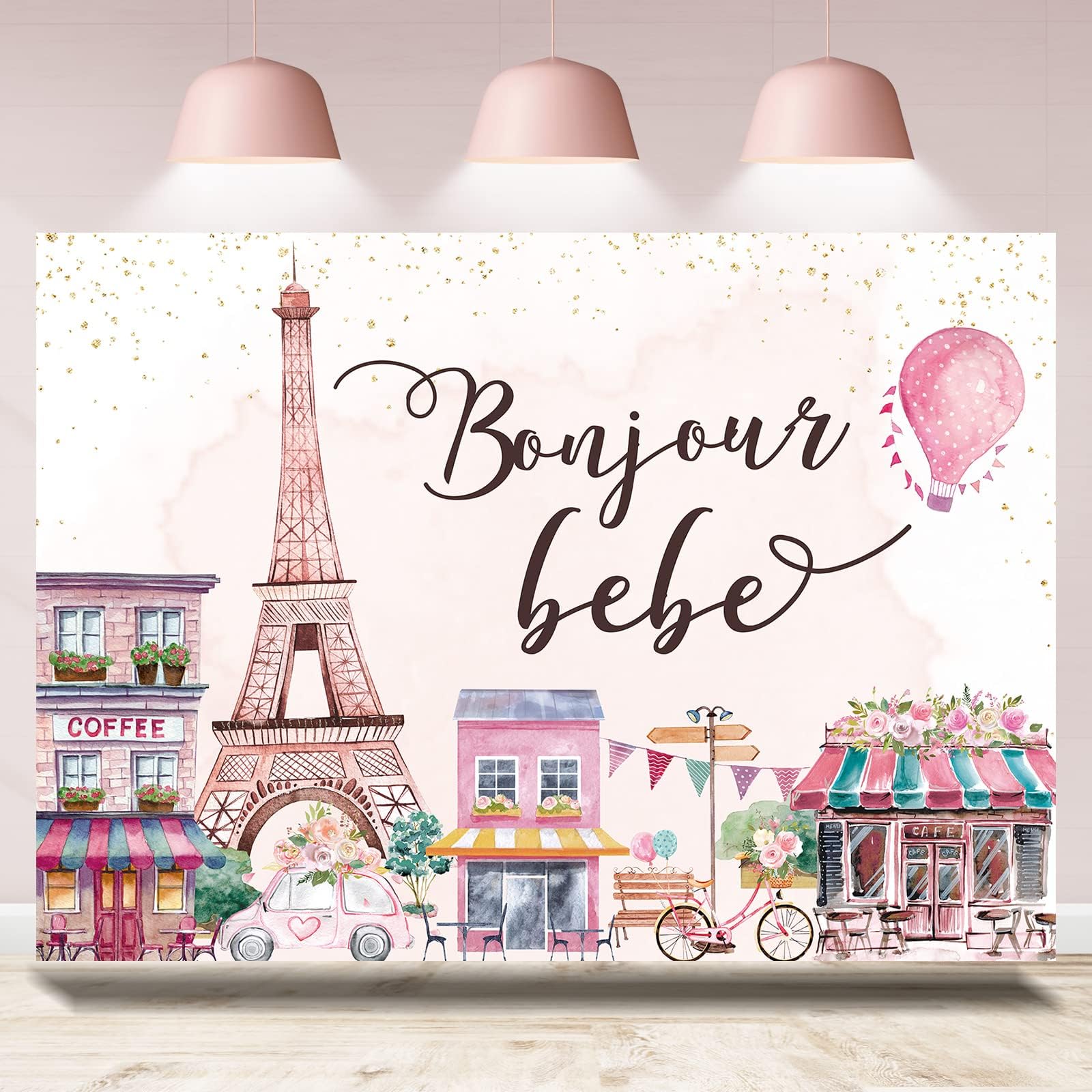 Amazon.com : Lofaris Pink Paris Birthday Backdrop for Girls Floral ...