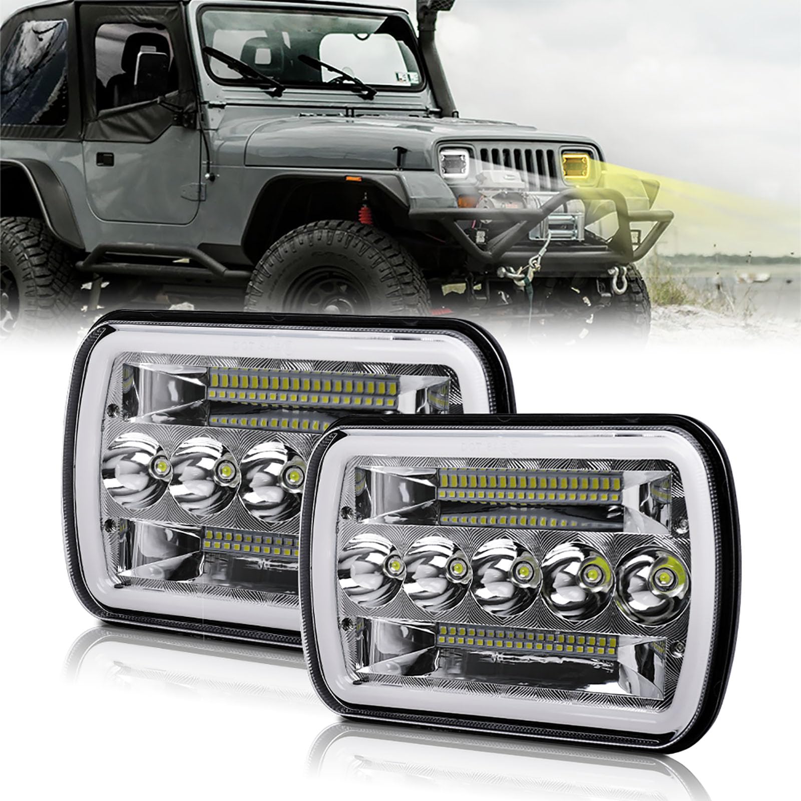 Snapklik.com : BraveWAY 5x7 7x6 LED Headlights Chips High/Low Beam