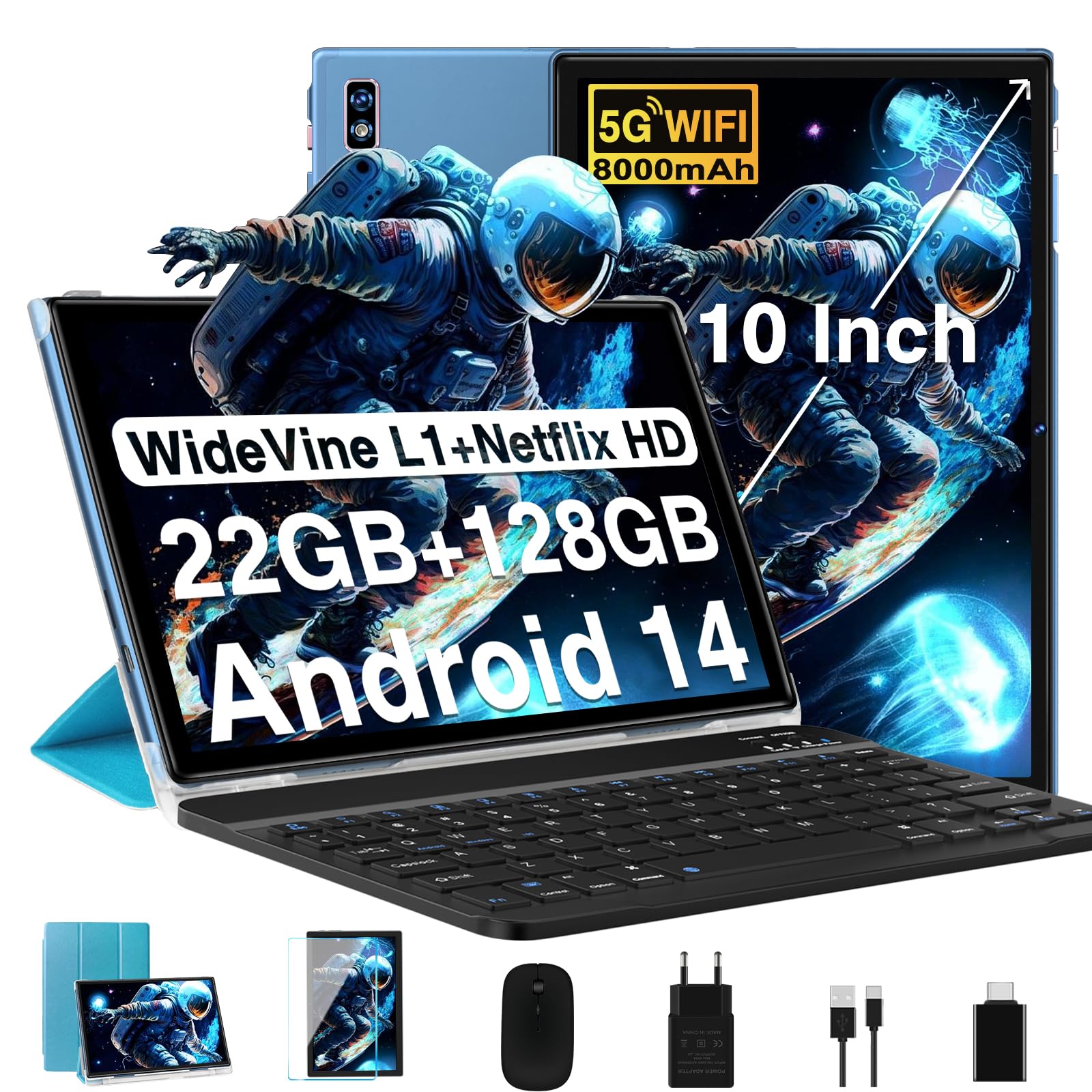 2025 Latest Tablet 10 Inch Android 14 Tablet, 22GB RAM + 128GB ROM/1TB ...