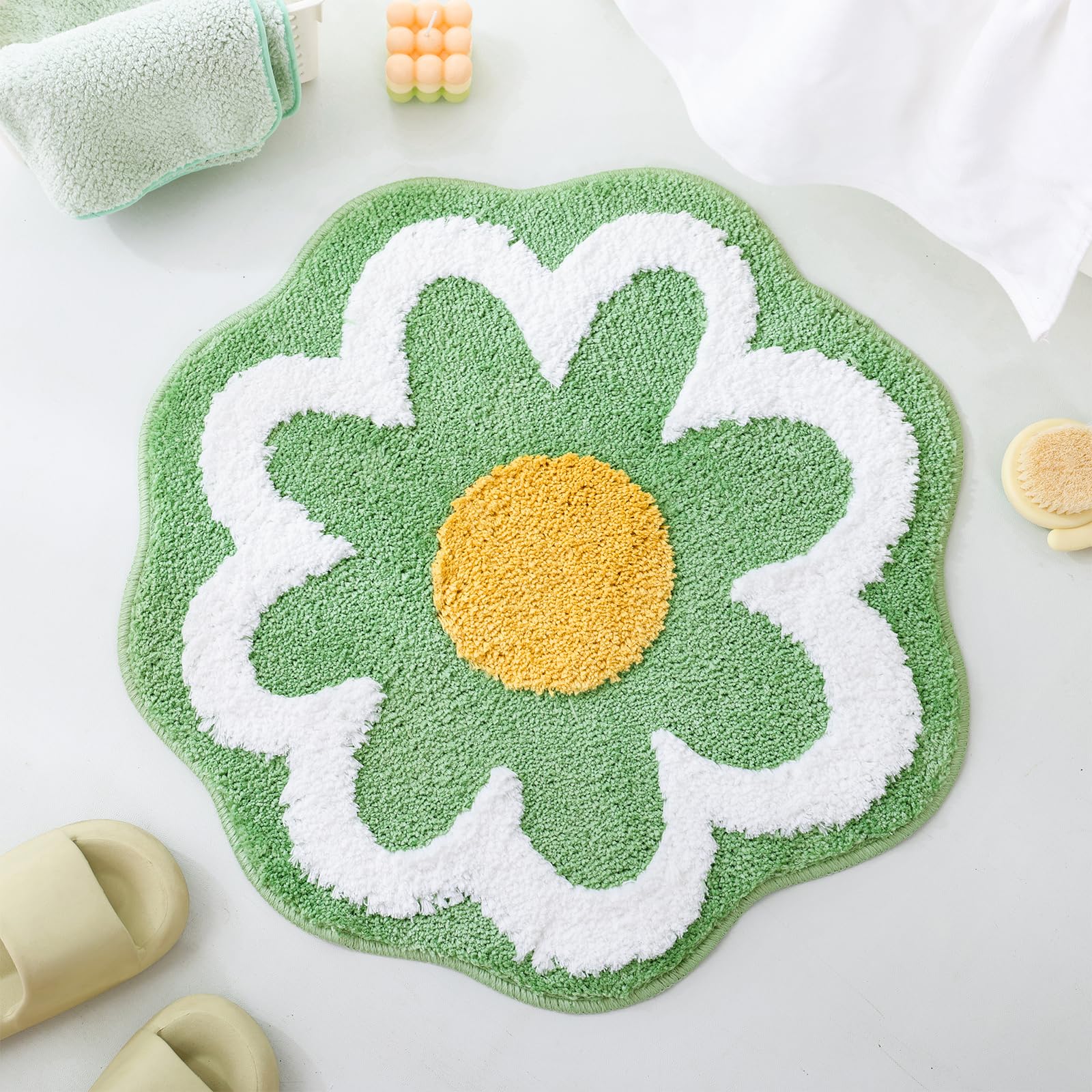 Amazon.com: TRUEDAYS Sage Green Flower Shaped Bath Rug - Non-Slip Water ...