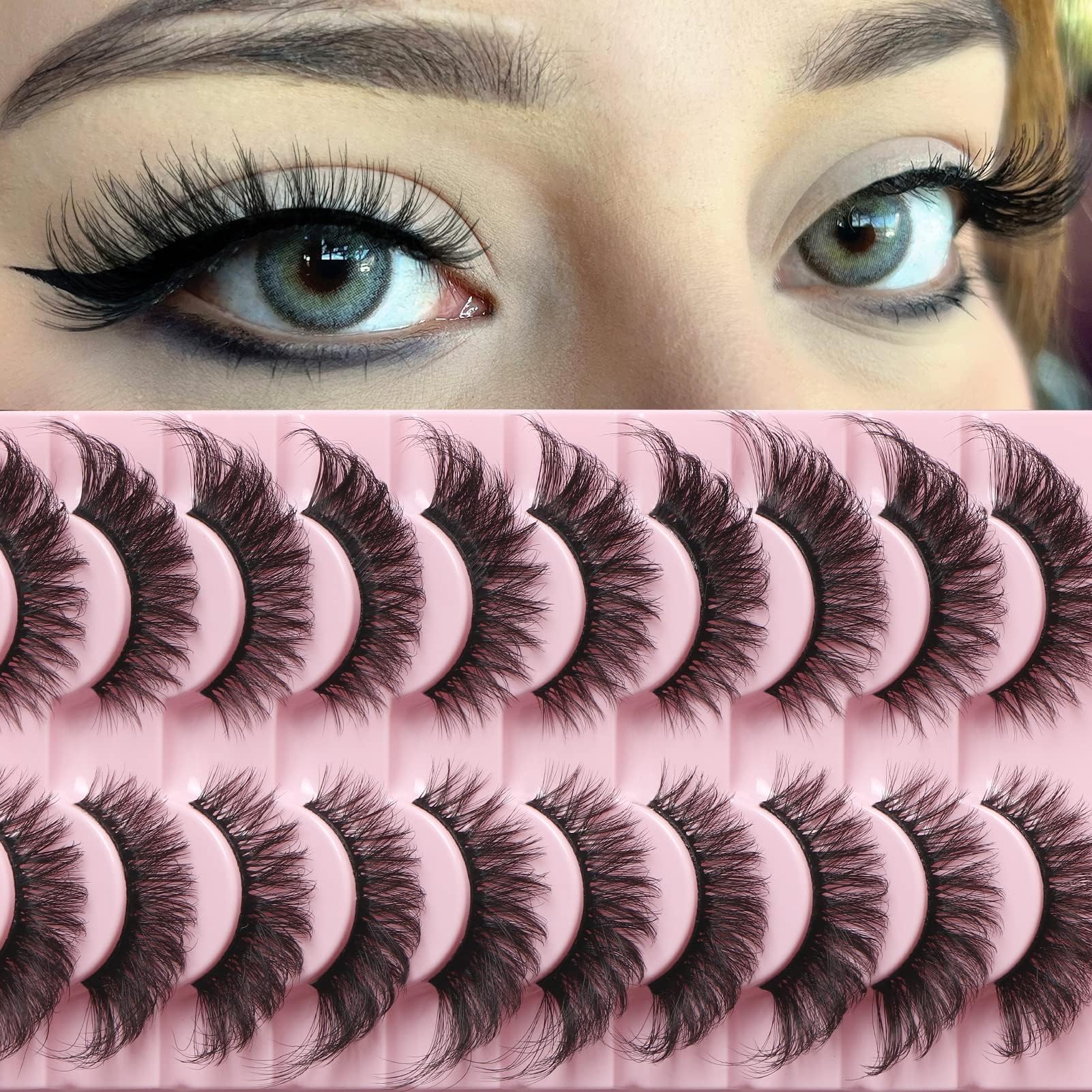 Amazon.com: False Eyelashes Wispy Mink Lashes 18mm Strip Lashes Natural ...