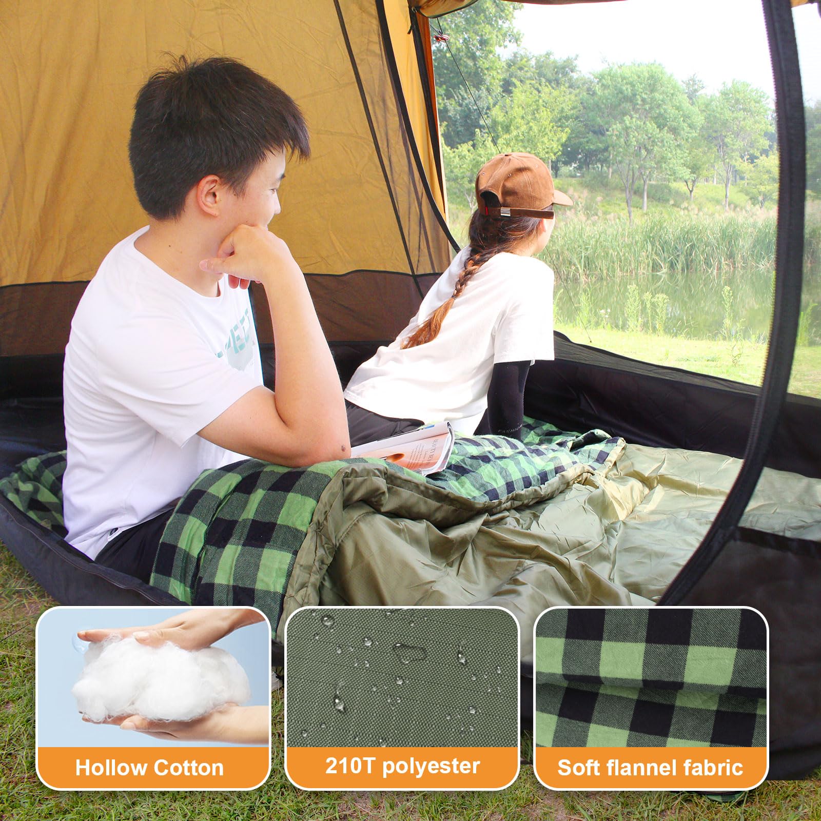 POEPORE Double Sleeping Bag Flannel for Adults with 2 Pillows 2 Person ...