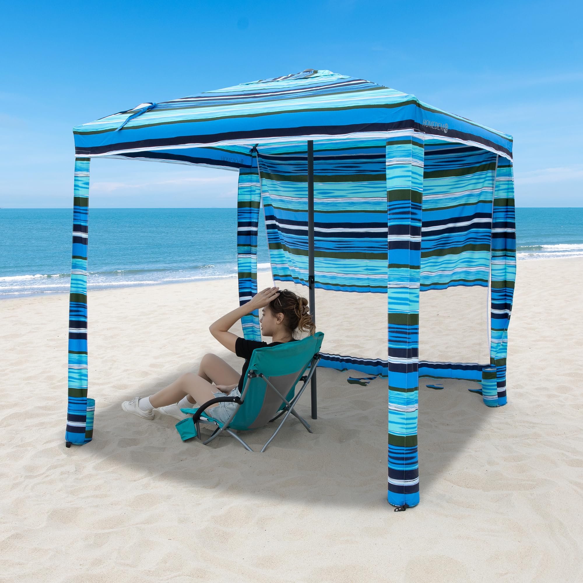 HOMEDEMO Beach Cabana UPF 50+, 6'×6' Beach Canopy, Easy Set up and Take ...