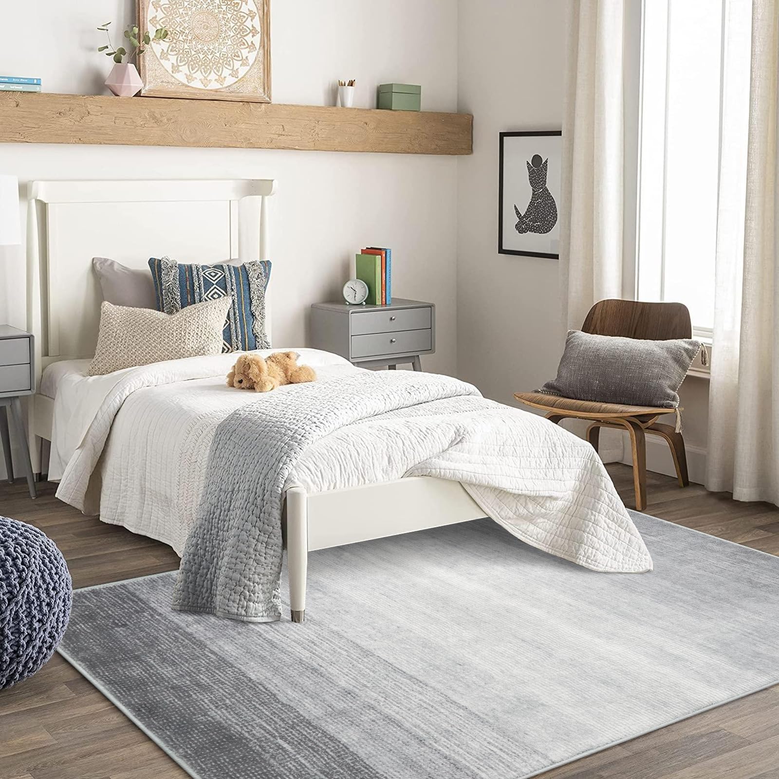 Wonnitar Modern Ombre 4x6 Grey Rugs for Bedroom,Washable Area Rug for ...