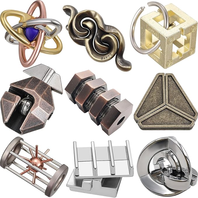 Amazon.com: Wettarn 9 Pcs Metal Brain Teaser Puzzles Teaser 3D Steel ...