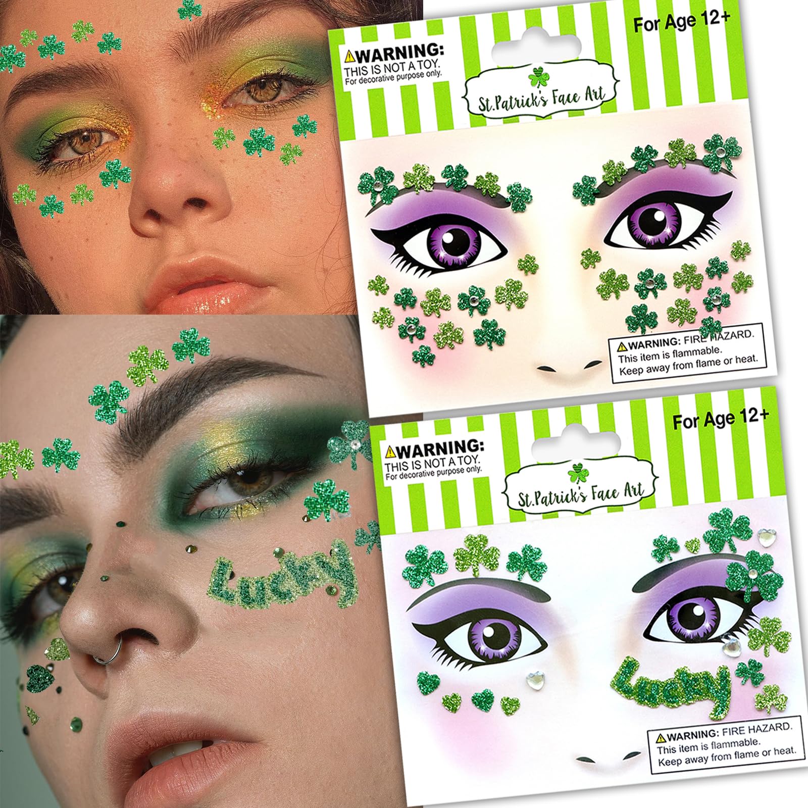 Amazon.com : St. Patrick's Day Face Stickers Eye Body Face Gems ...