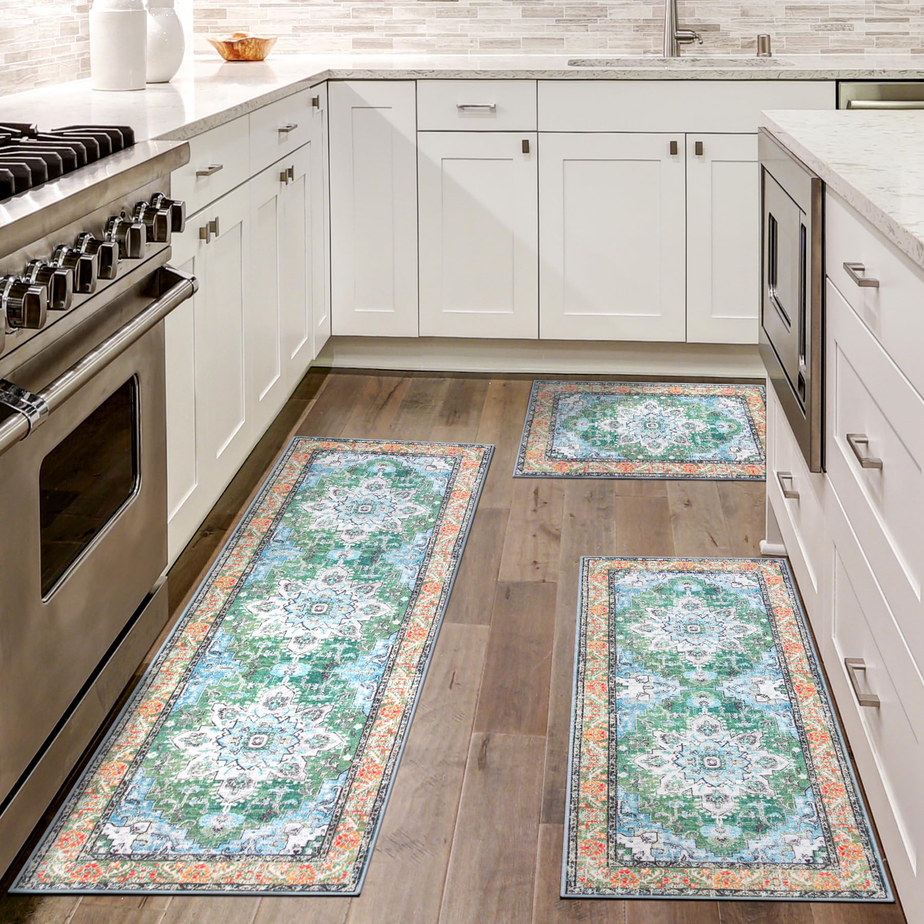 WOBUBU Boho Kitchen Rug Sets 3 Piece Washable Kitchen Runner Rug Set ...